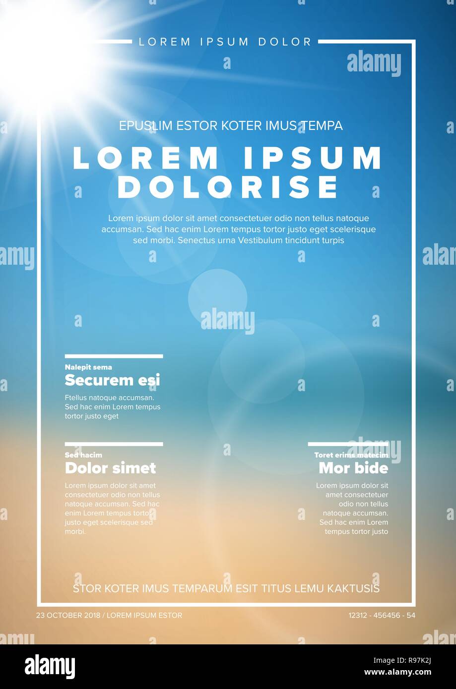 Vector Summer holiday poster with hot summer sun, abstract beach in the ...