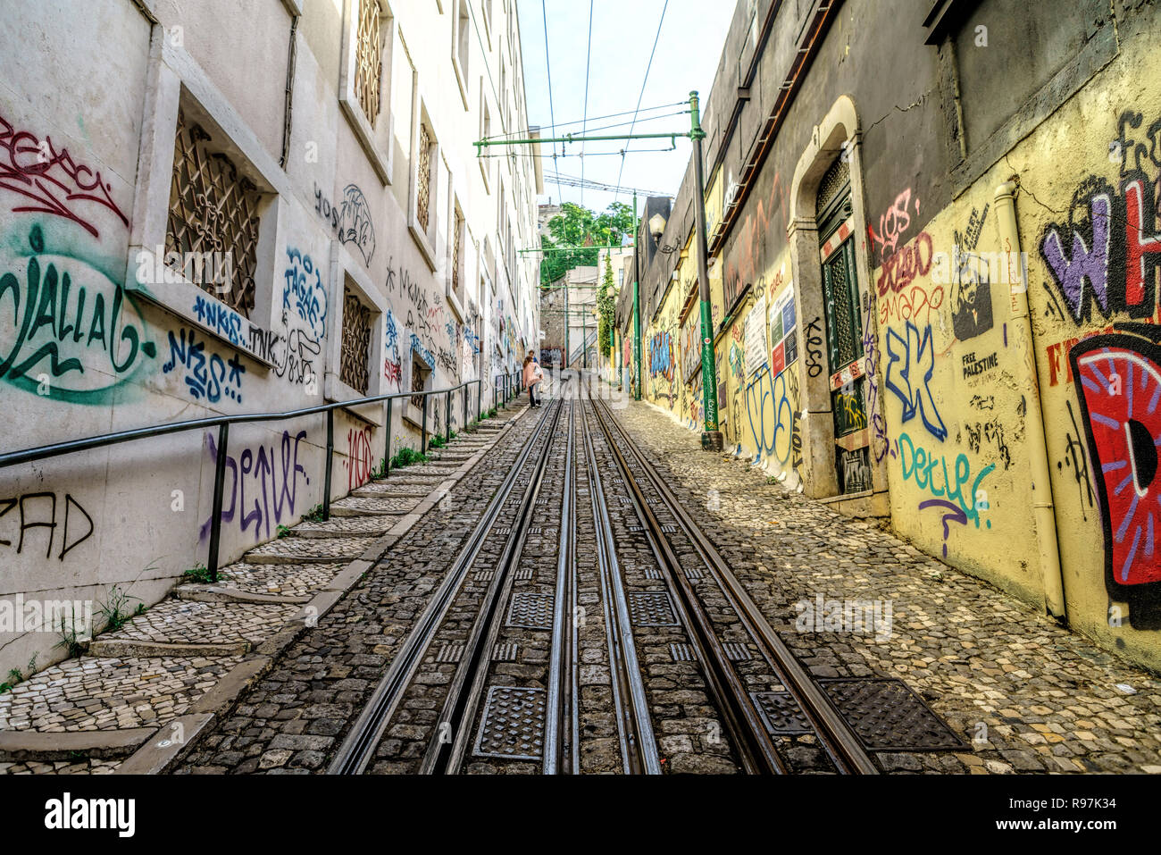 A view of Lisbon funicular tracks .Famous Lisbon Funicular (National ...