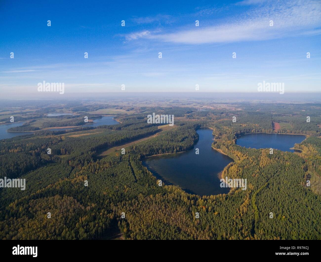 Aerial view of beautiful landscape of Mazury region - Krzywa Kuta Lake ...