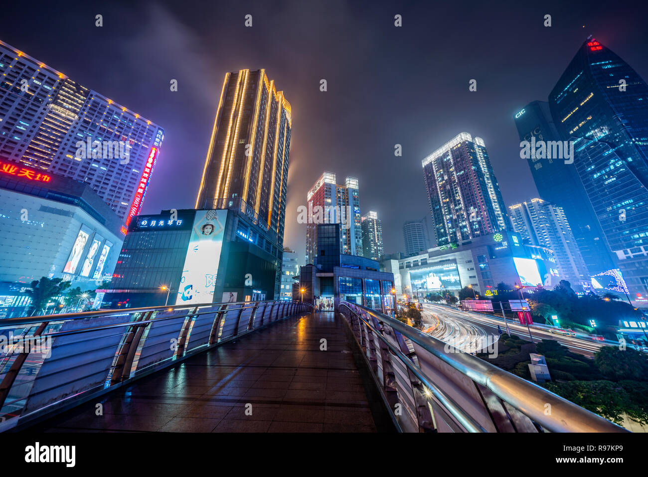 Night view of modern high rise city buildings in the Guanyinqiao ...