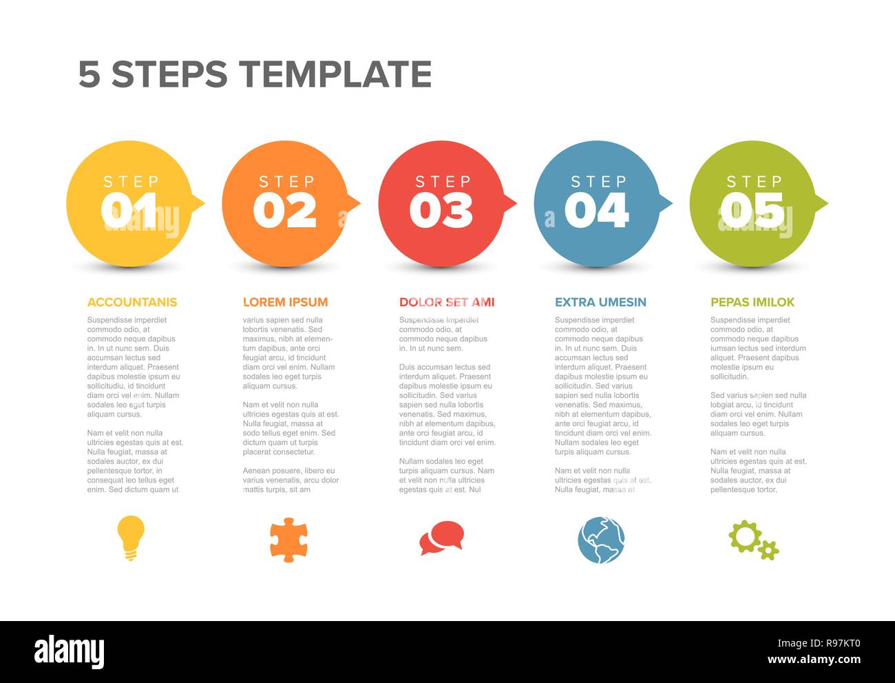 Vector five steps progress template with descriptions and icons Stock Vector Image & Art - Alamy