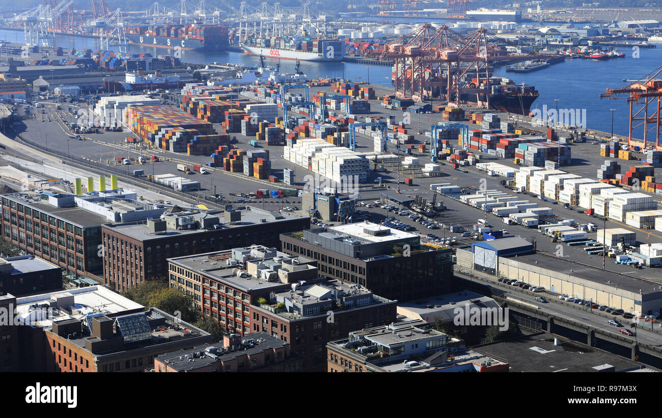 A Scene of container shipping at Seattle, Washington port Stock Photo ...
