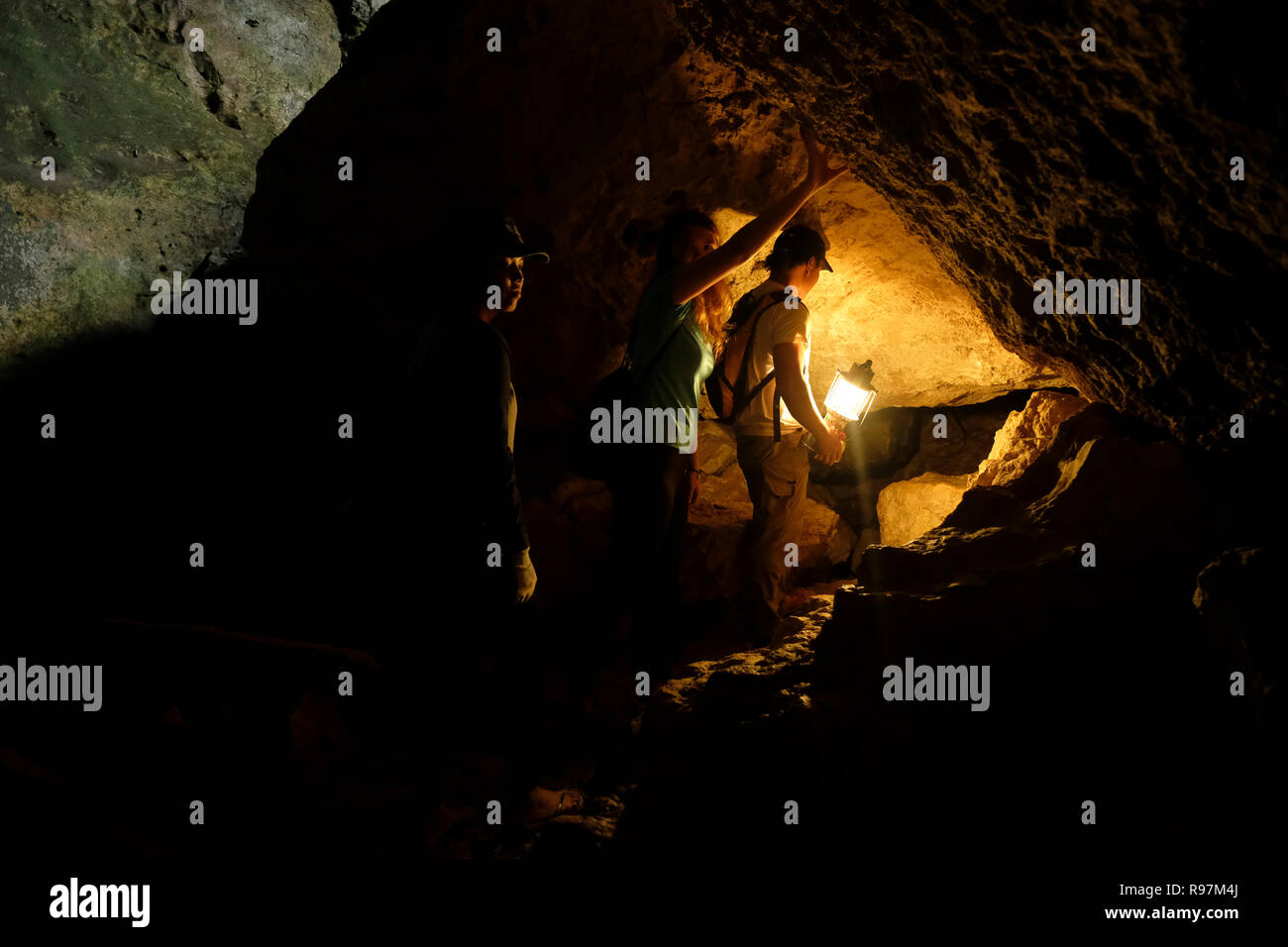 Hikers inside Lumiang Burial Cave located in Sagada in the Cordillera ...