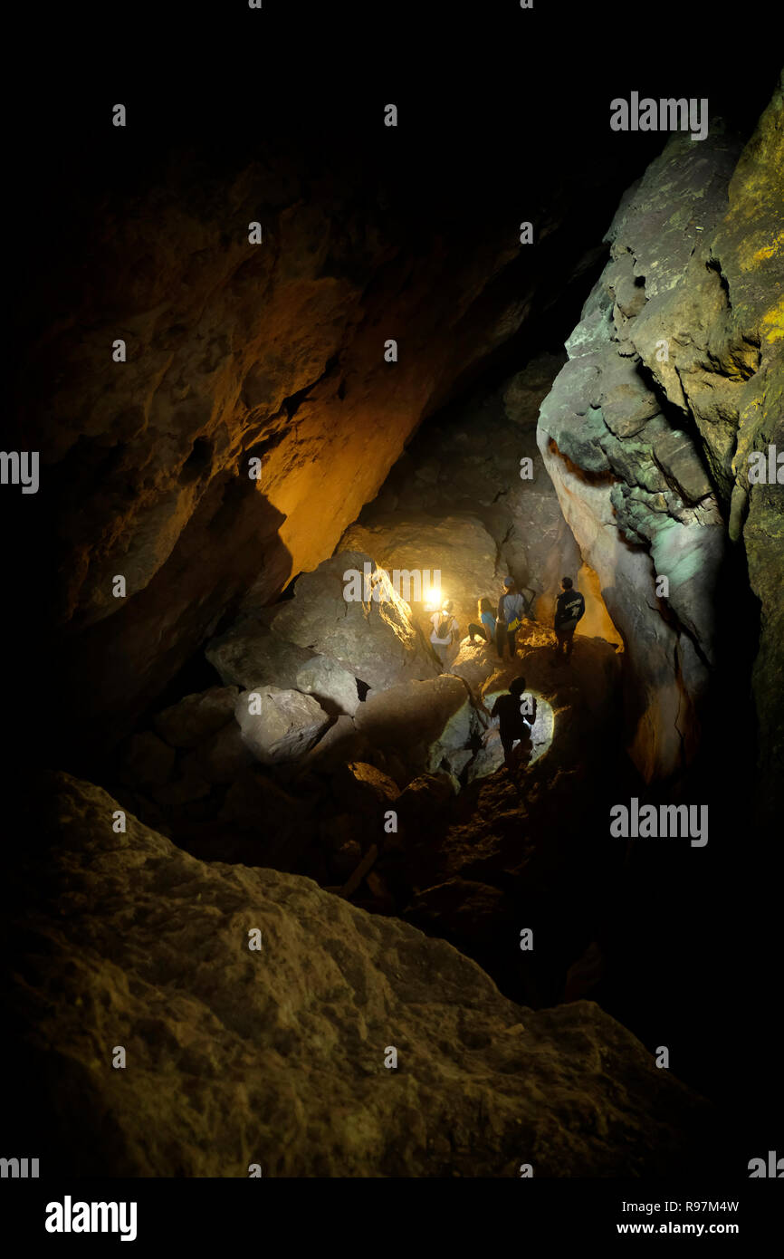 Hikers inside Lumiang Burial Cave located in Sagada in the Cordillera ...