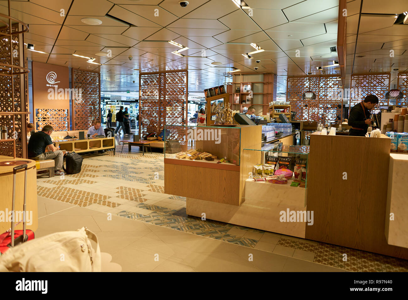 DOHA, QATAR - CIRCA MAY, 2017: In-Q Cafe at Hamad International Airport ...