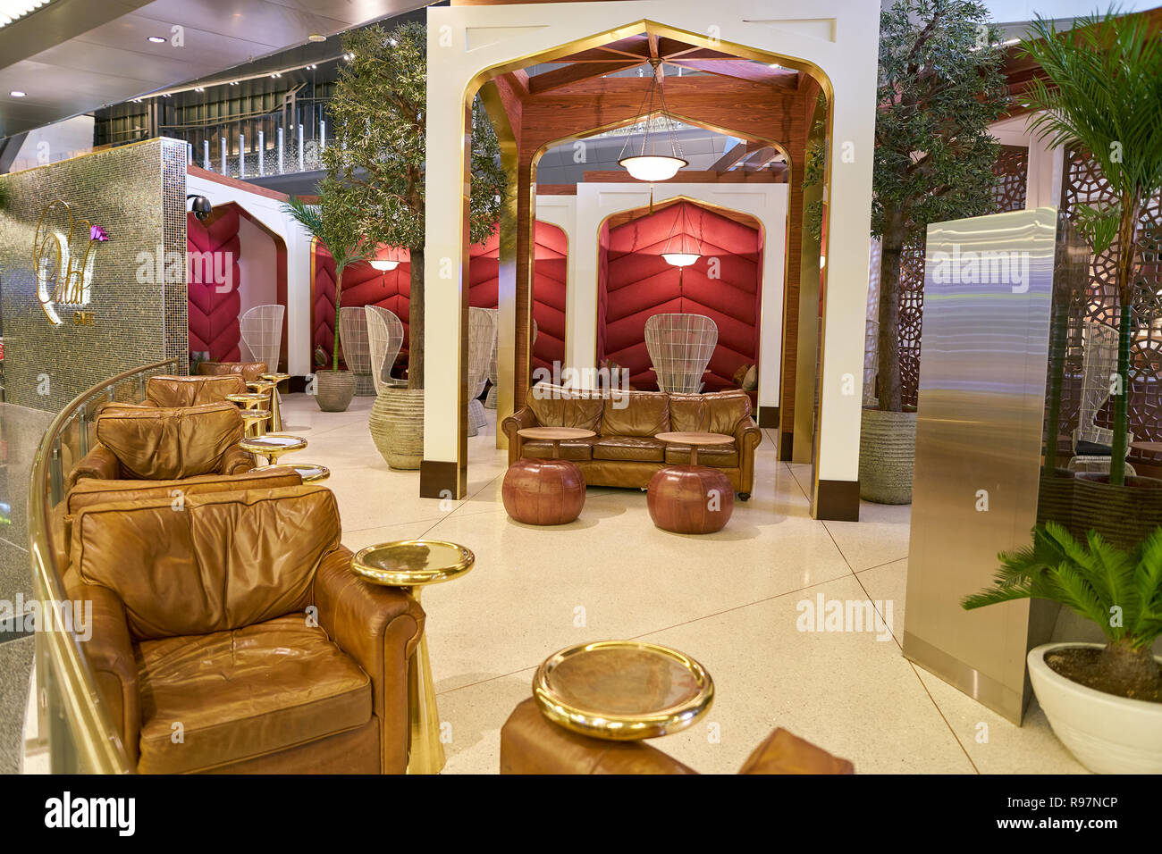 DOHA, QATAR - CIRCA MAY, 2017: Qataf Cafe at Hamad International ...