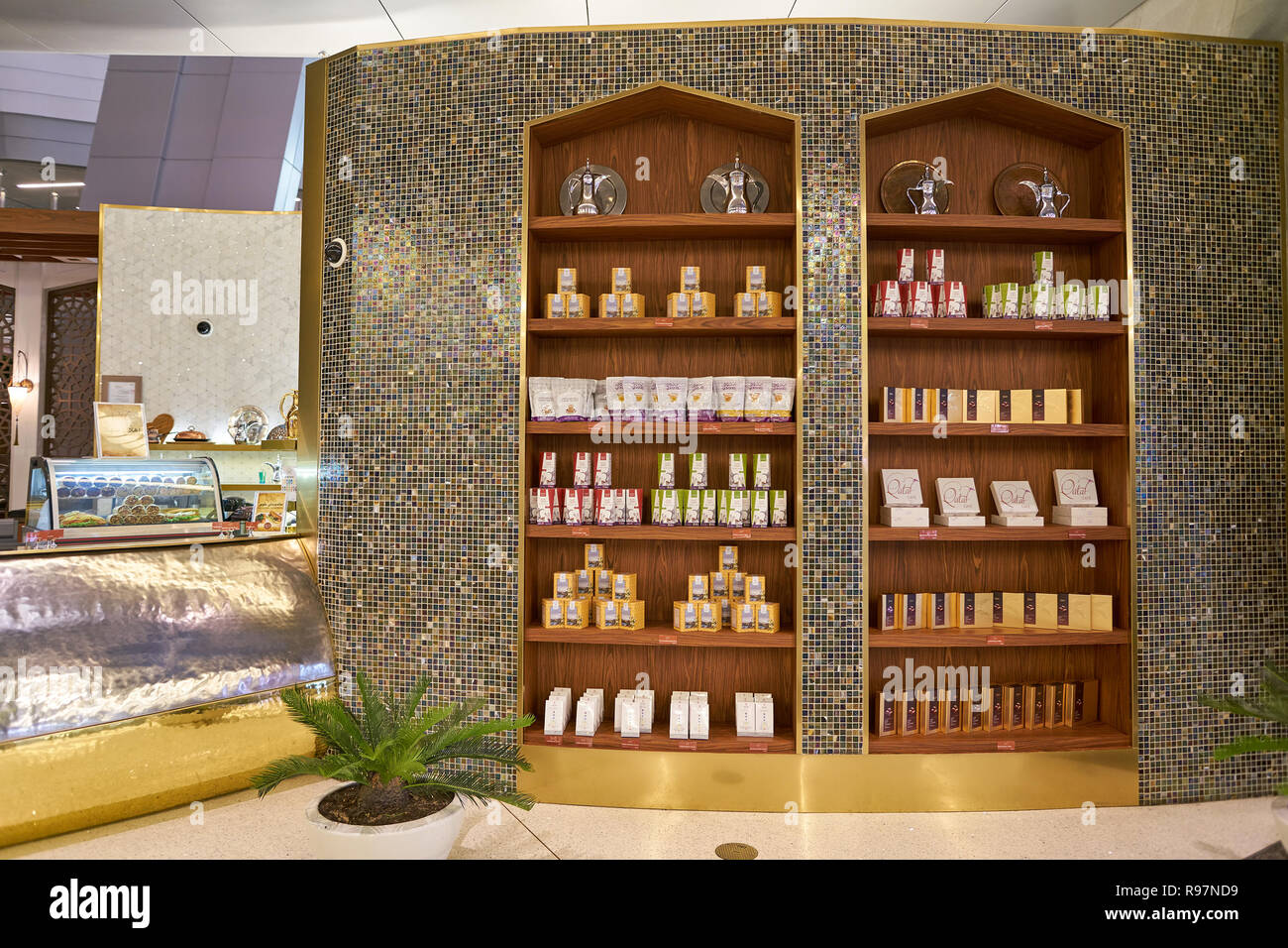DOHA, QATAR - CIRCA MAY, 2017: Qataf Cafe at Hamad International ...