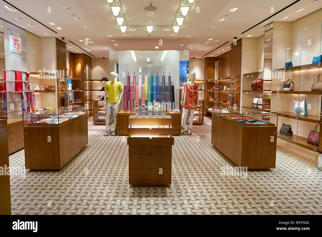 DOHA, QATAR - CIRCA MAY, 2017: inside Hermes store at Hamad ...