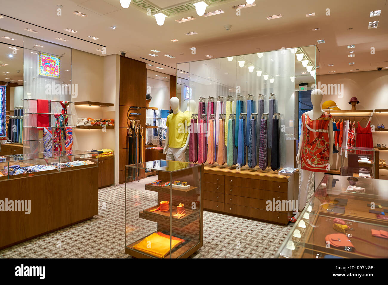 DOHA, QATAR - CIRCA MAY, 2017: inside Hermes store at Hamad ...