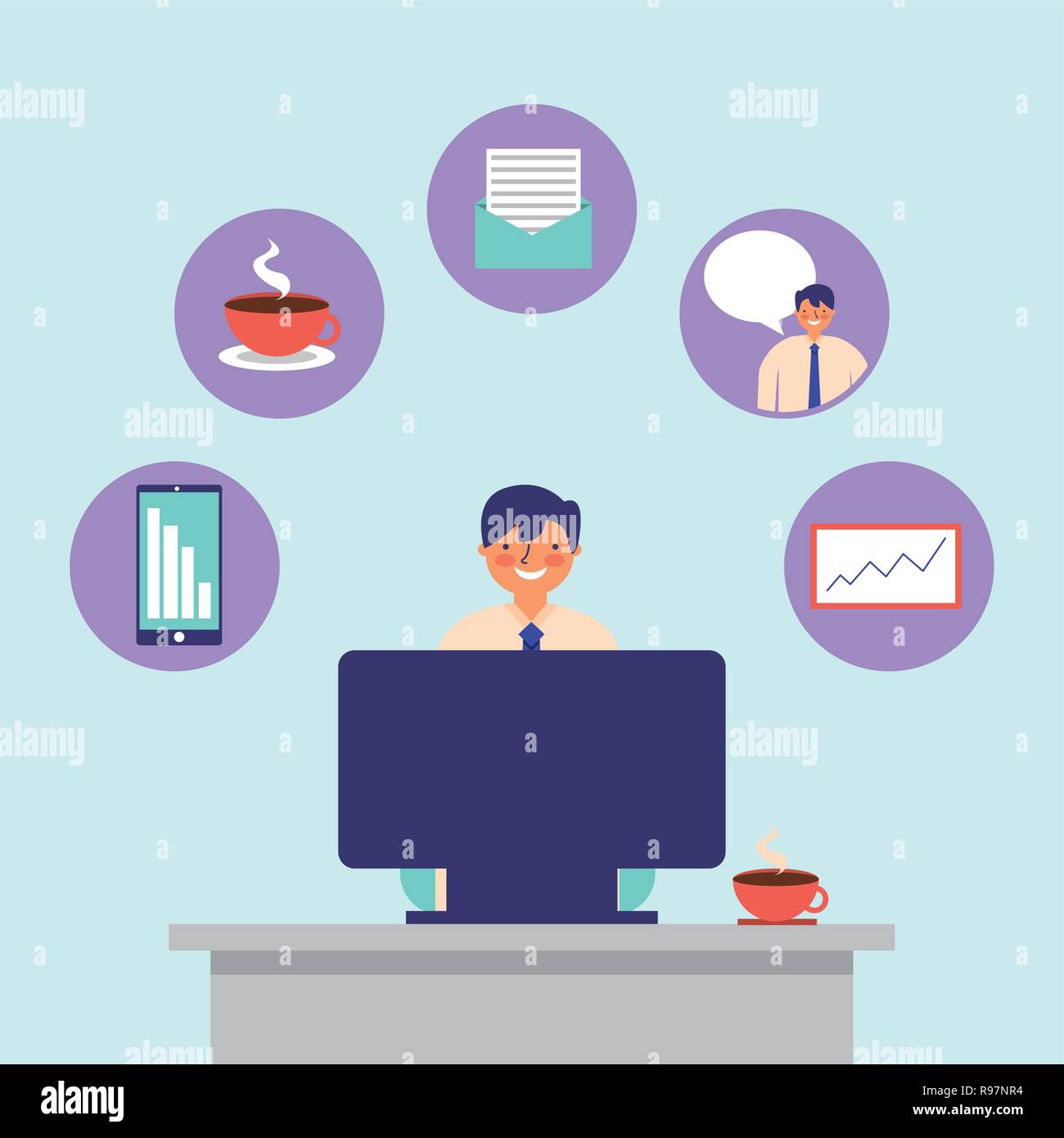 daily activity computer man office work vector illustration Stock ...