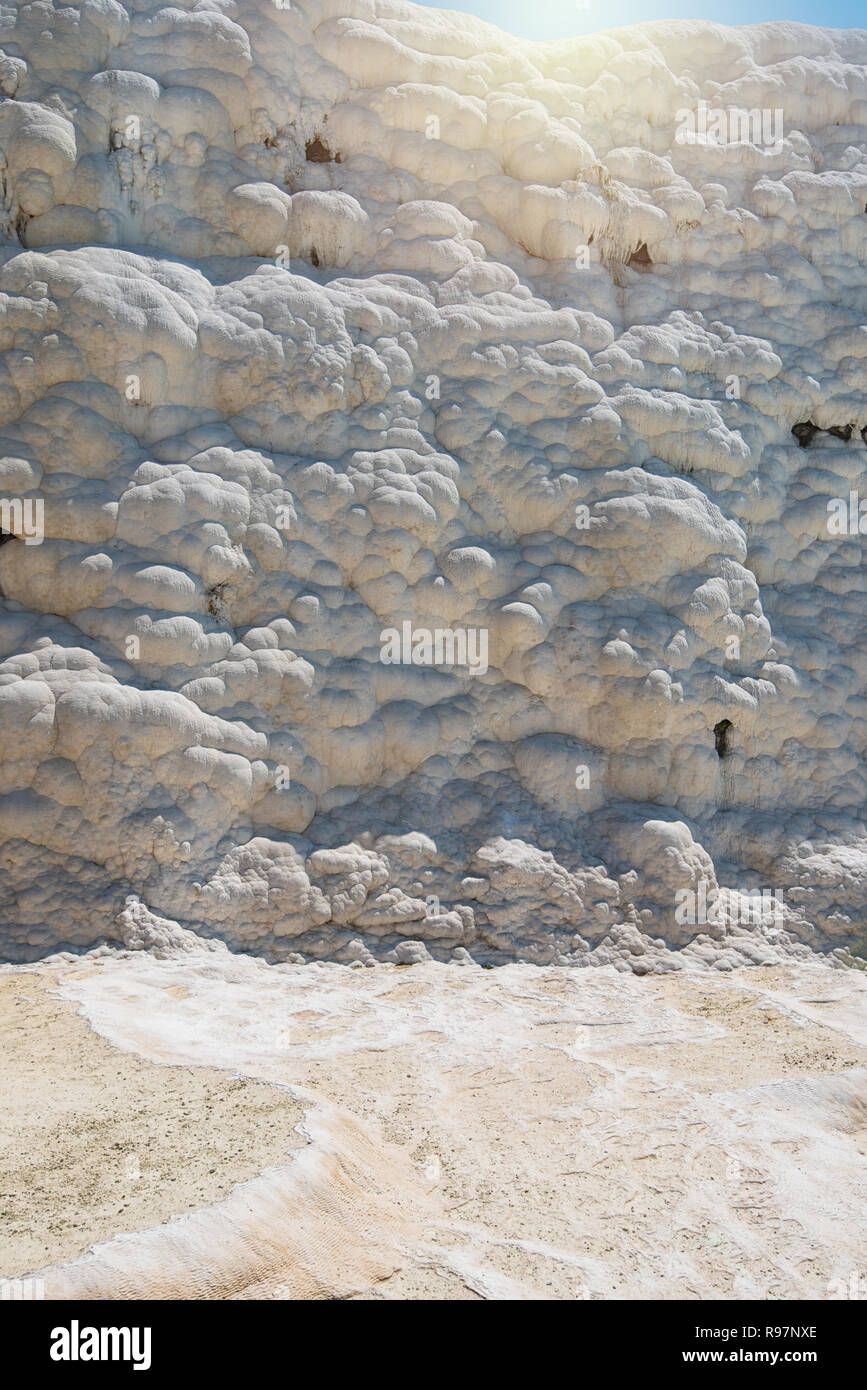 Panoramic view of Pammukale near modern city Denizli, Turkey. One of ...