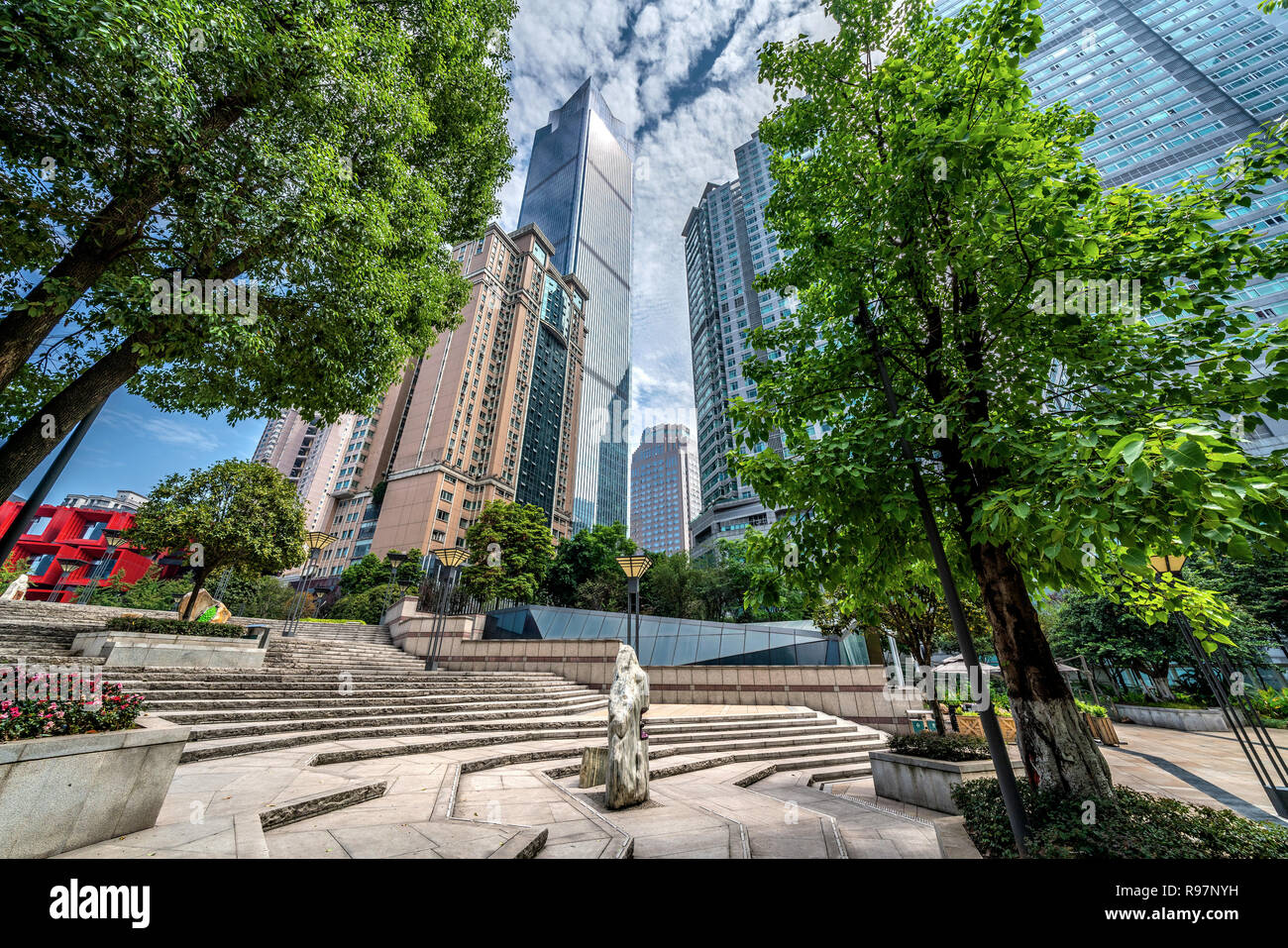 CHONGQING, CHINA - SEPTEMBER 19: Modern skyscraper buildingds and a ...