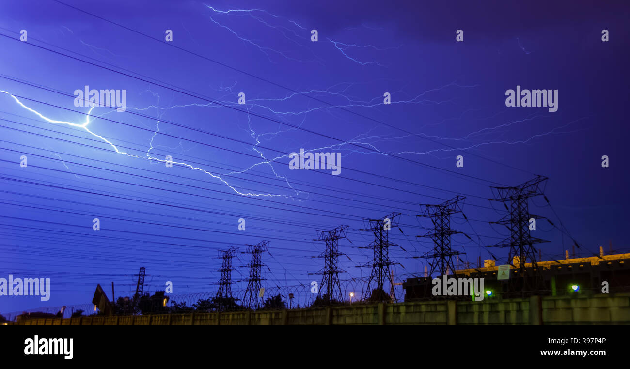 Lightning strike on electricity power lines and sub station in ...