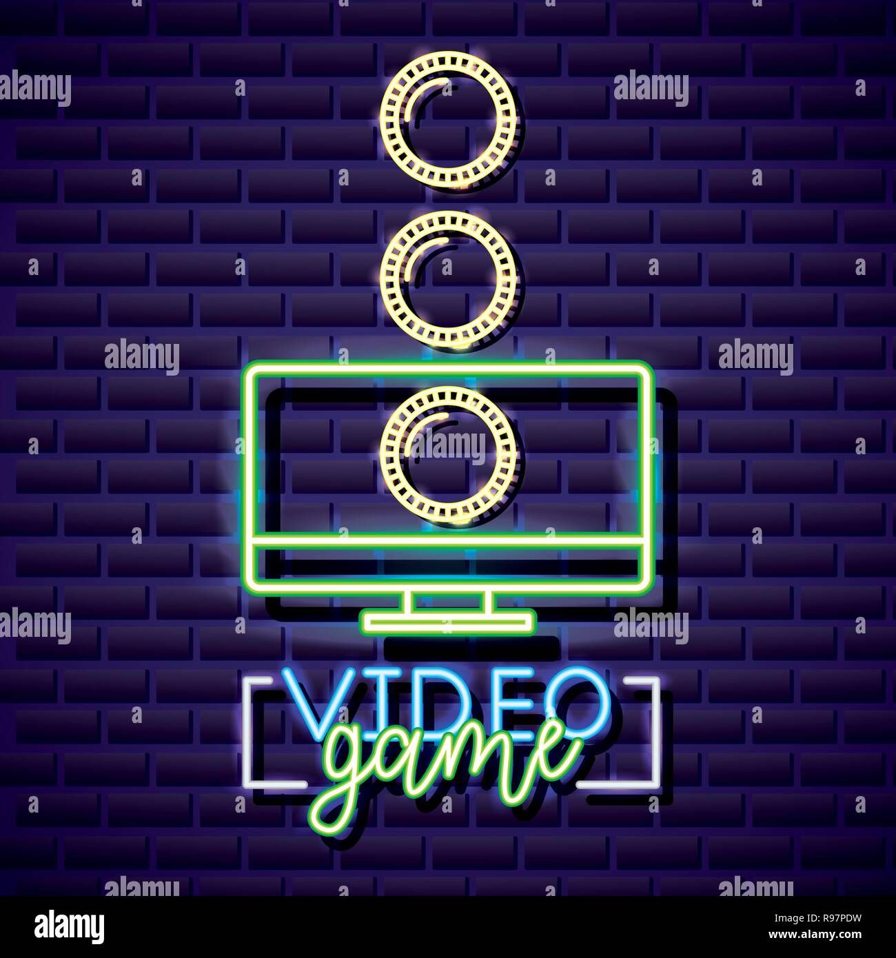 neon computer coins video game vector illustration Stock Vector Image ...
