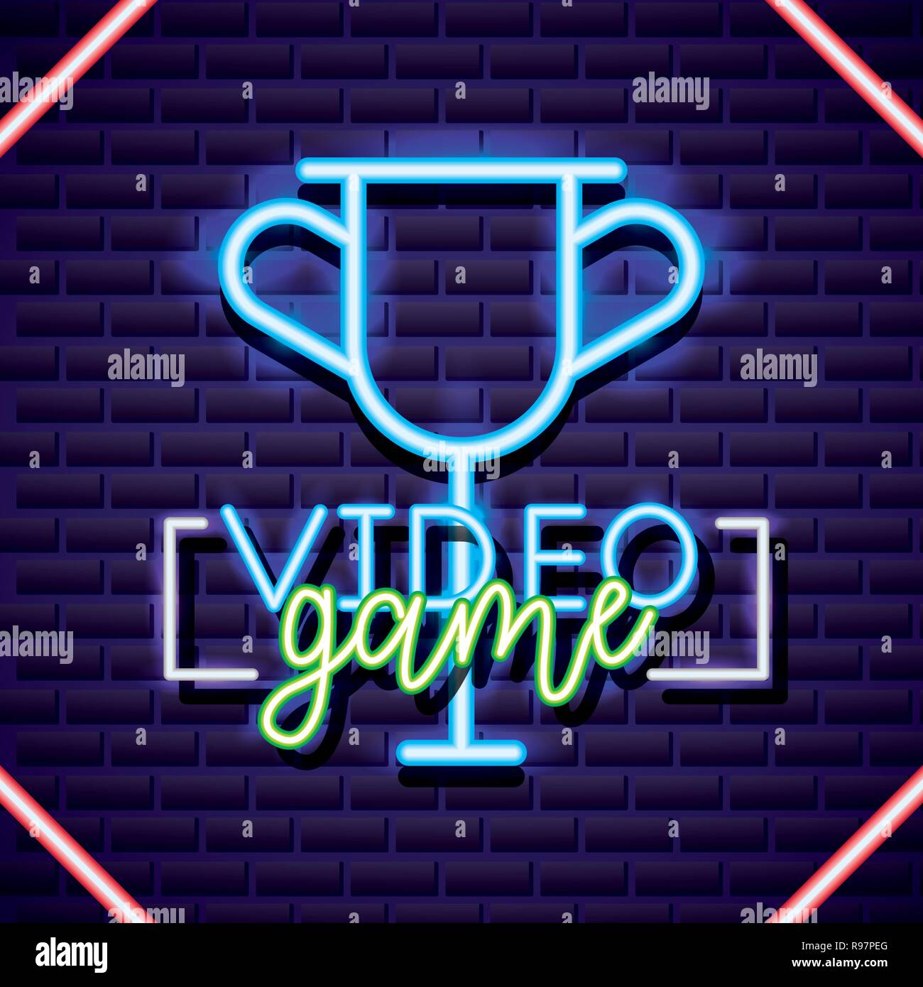 neon trophy winner video game vector illustration Stock Vector Image ...