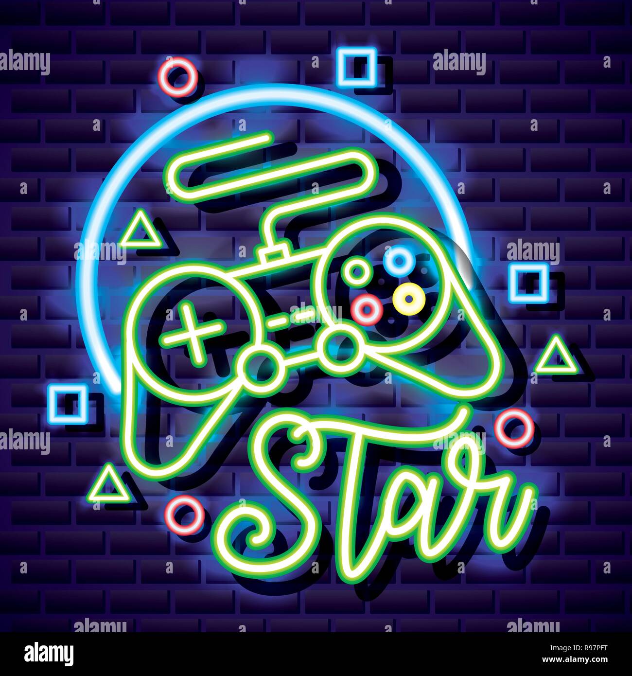 video game neon control symbols background vector illustration Stock ...