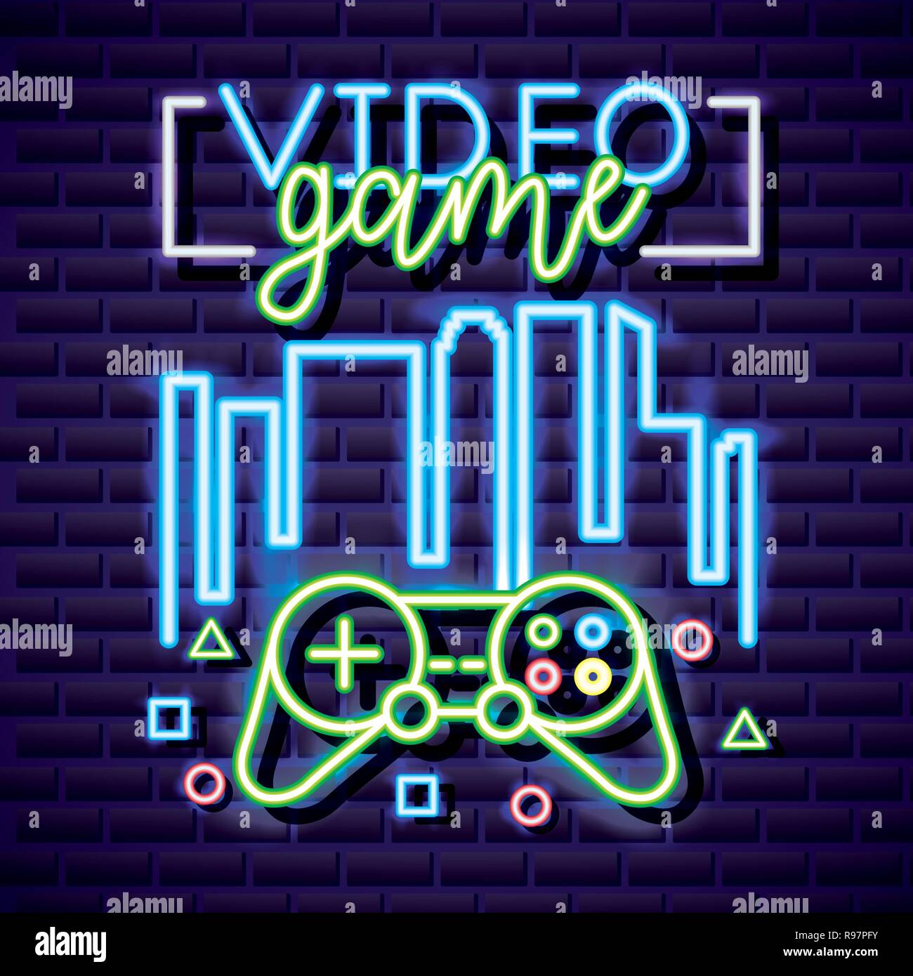 video game neon control symbols vector illustration Stock Vector Image ...