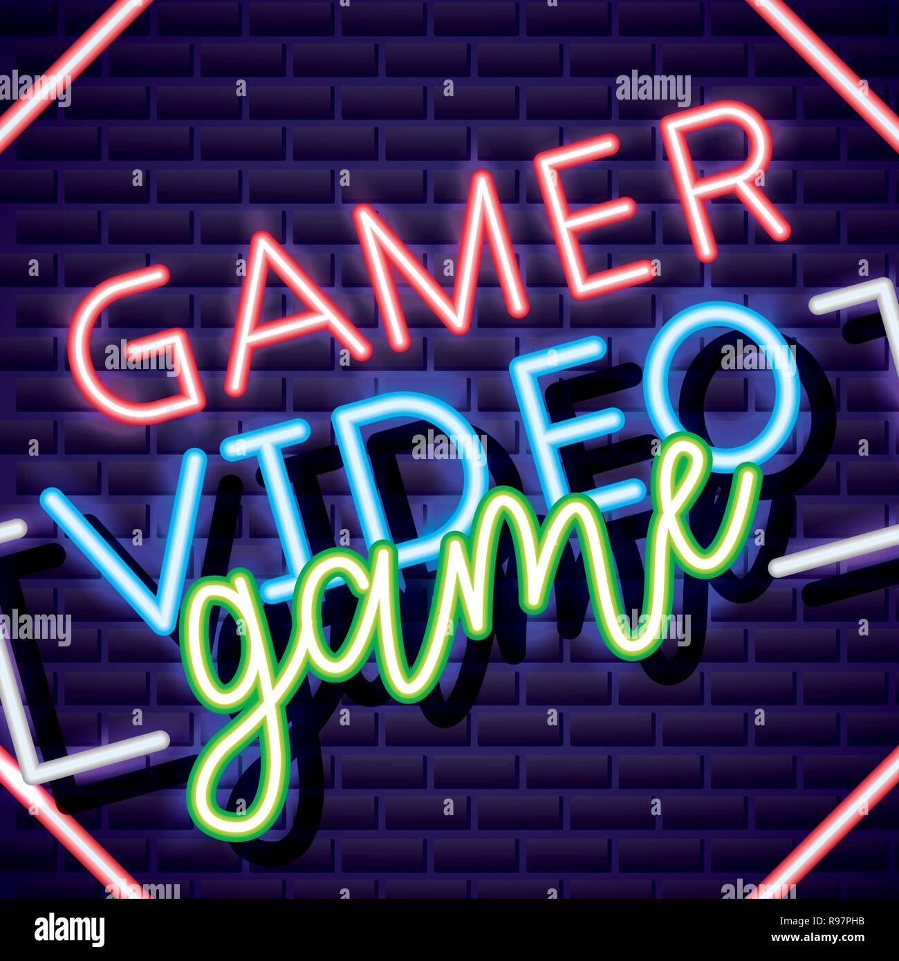 gamer video game neon style vector illustration Stock Vector Image ...