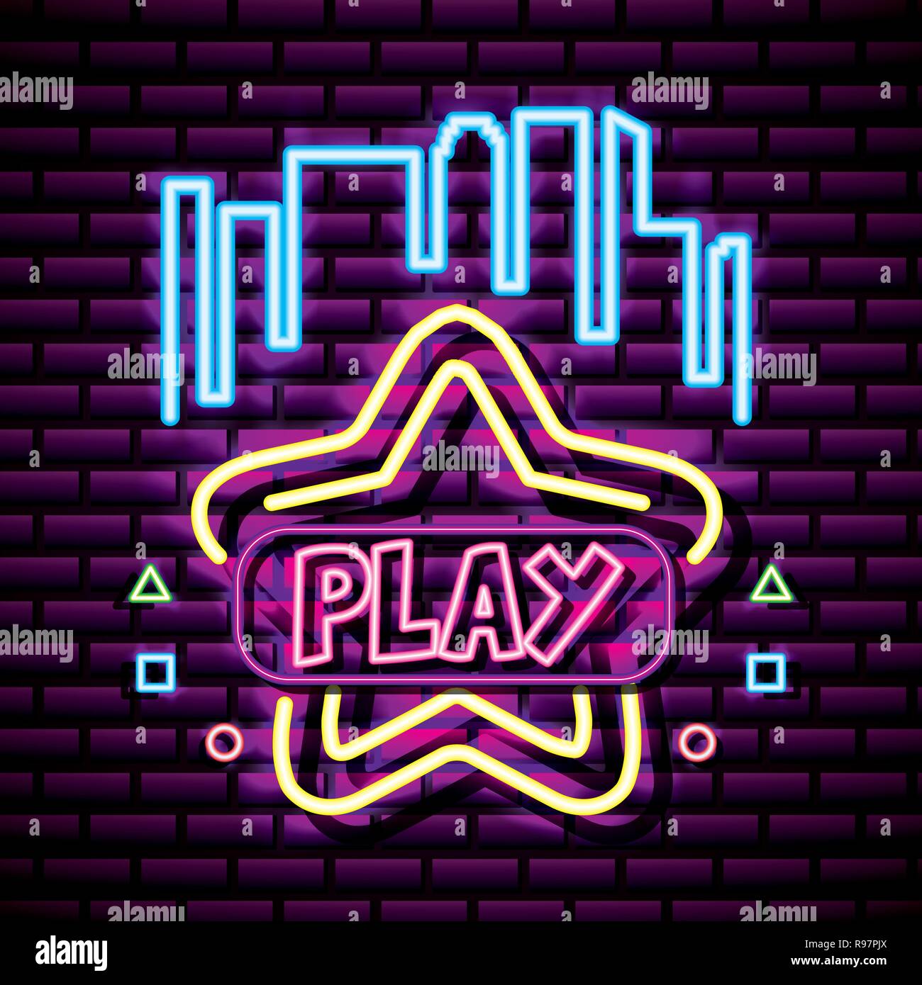 stars neon play symbols video game vector illustration Stock Vector ...