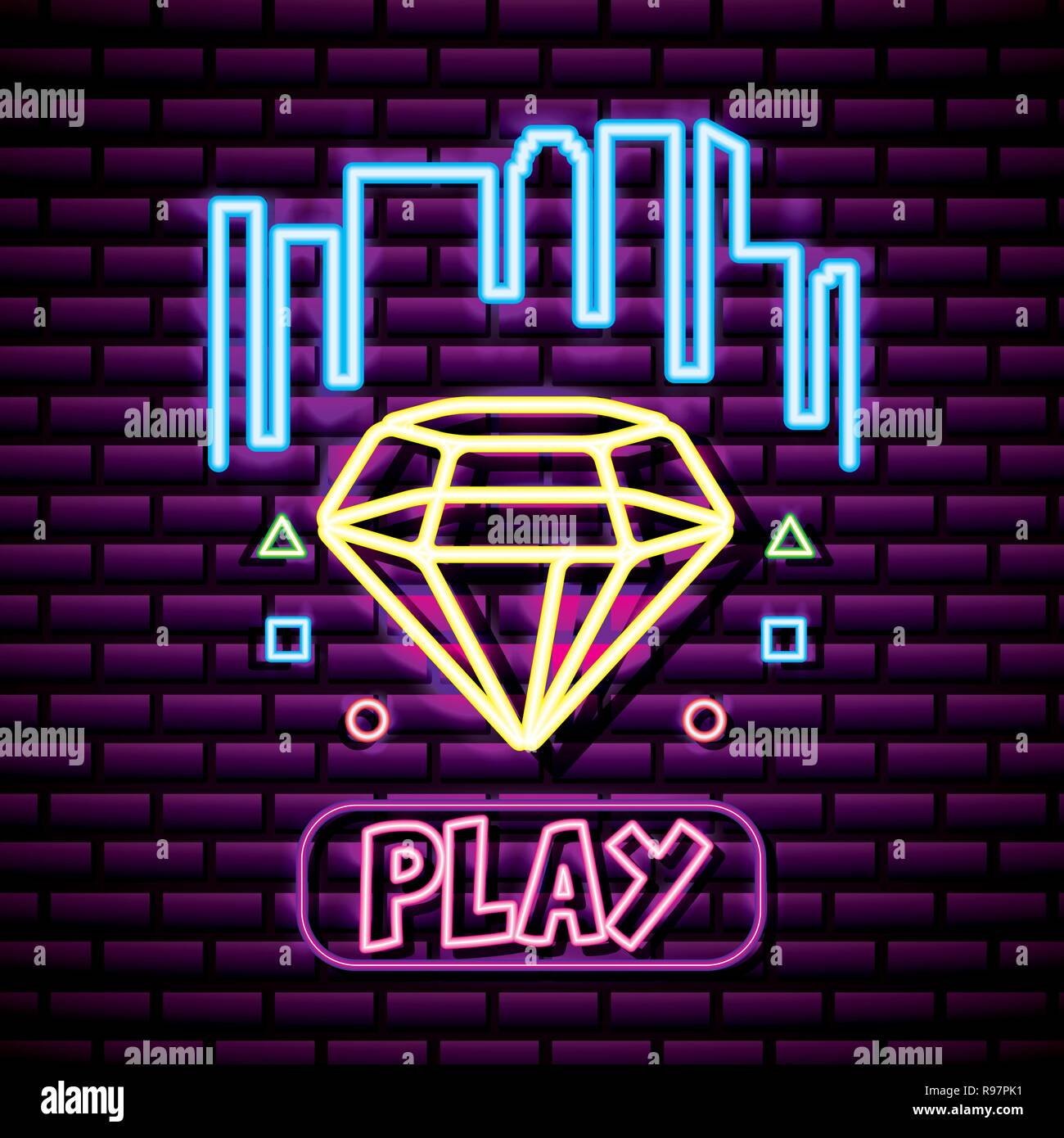 diamond neon symbols play video game vector illustration Stock Vector ...
