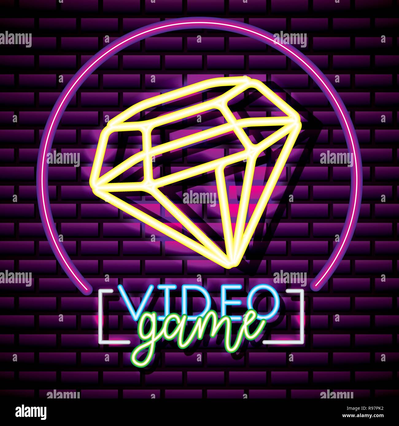 video game neon circle diamond vector illustration Stock Vector Image ...