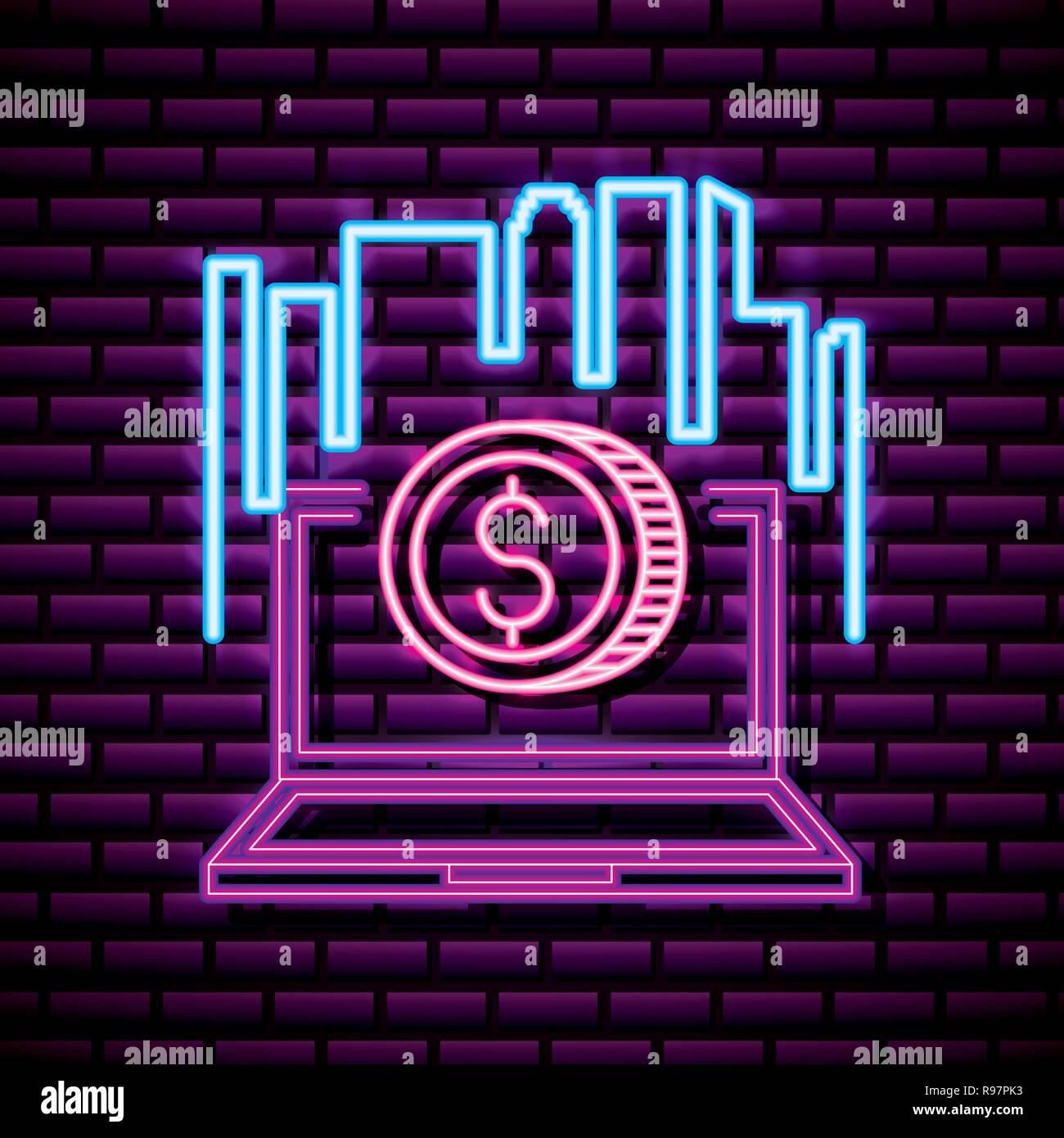 neon computer coin dollar video game vector illustration Stock Vector ...