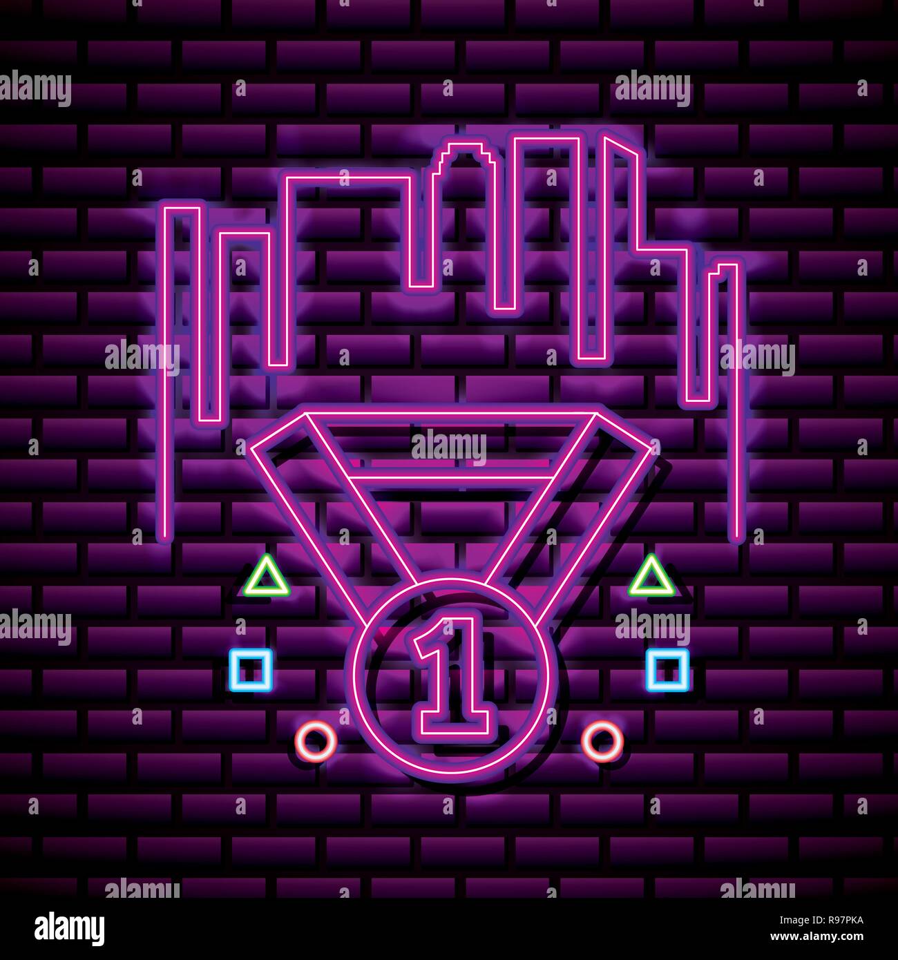video game neon medal number one vector illustration Stock Vector Image ...