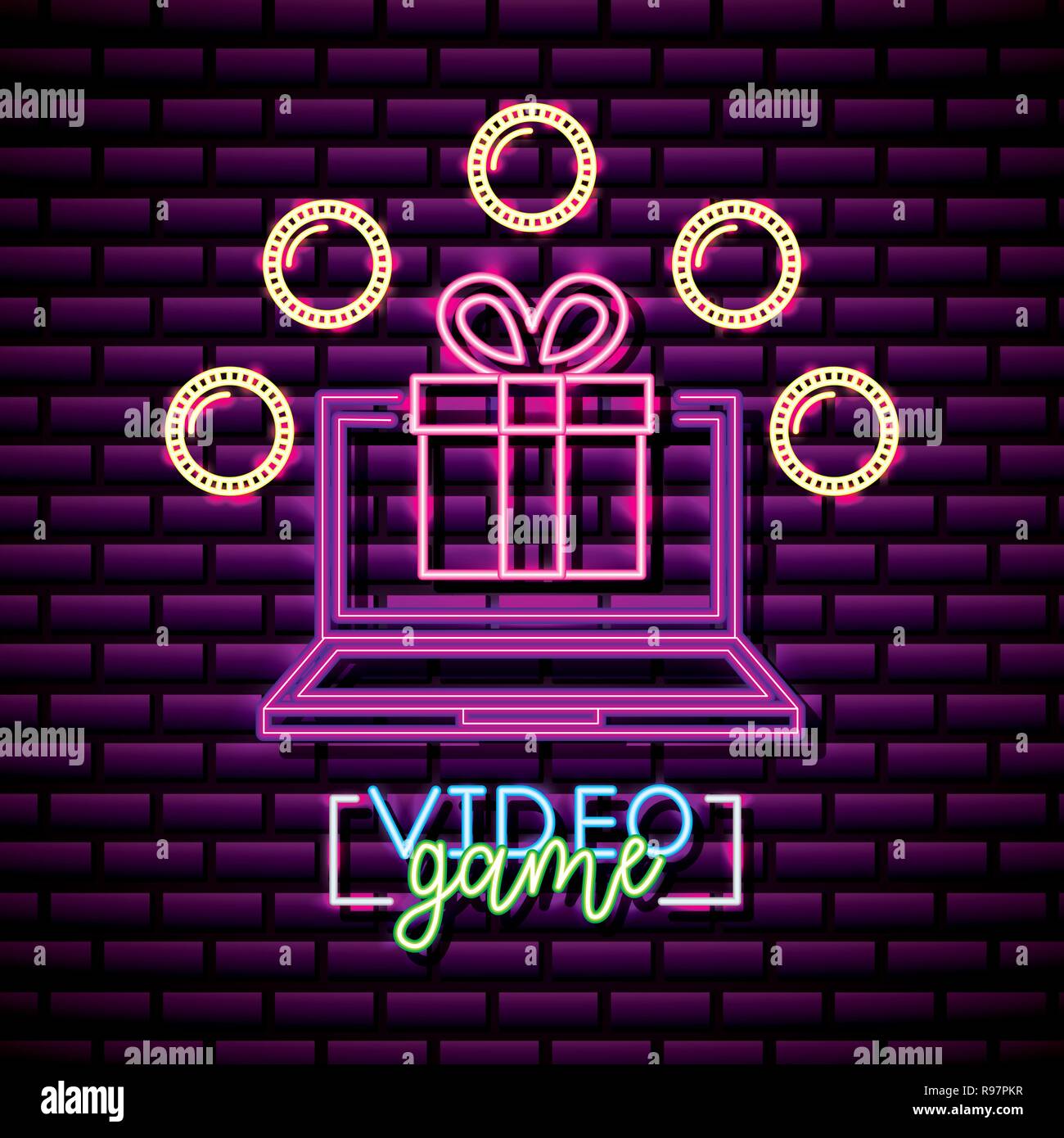 video game computer coins gift box vector illustration Stock Vector ...