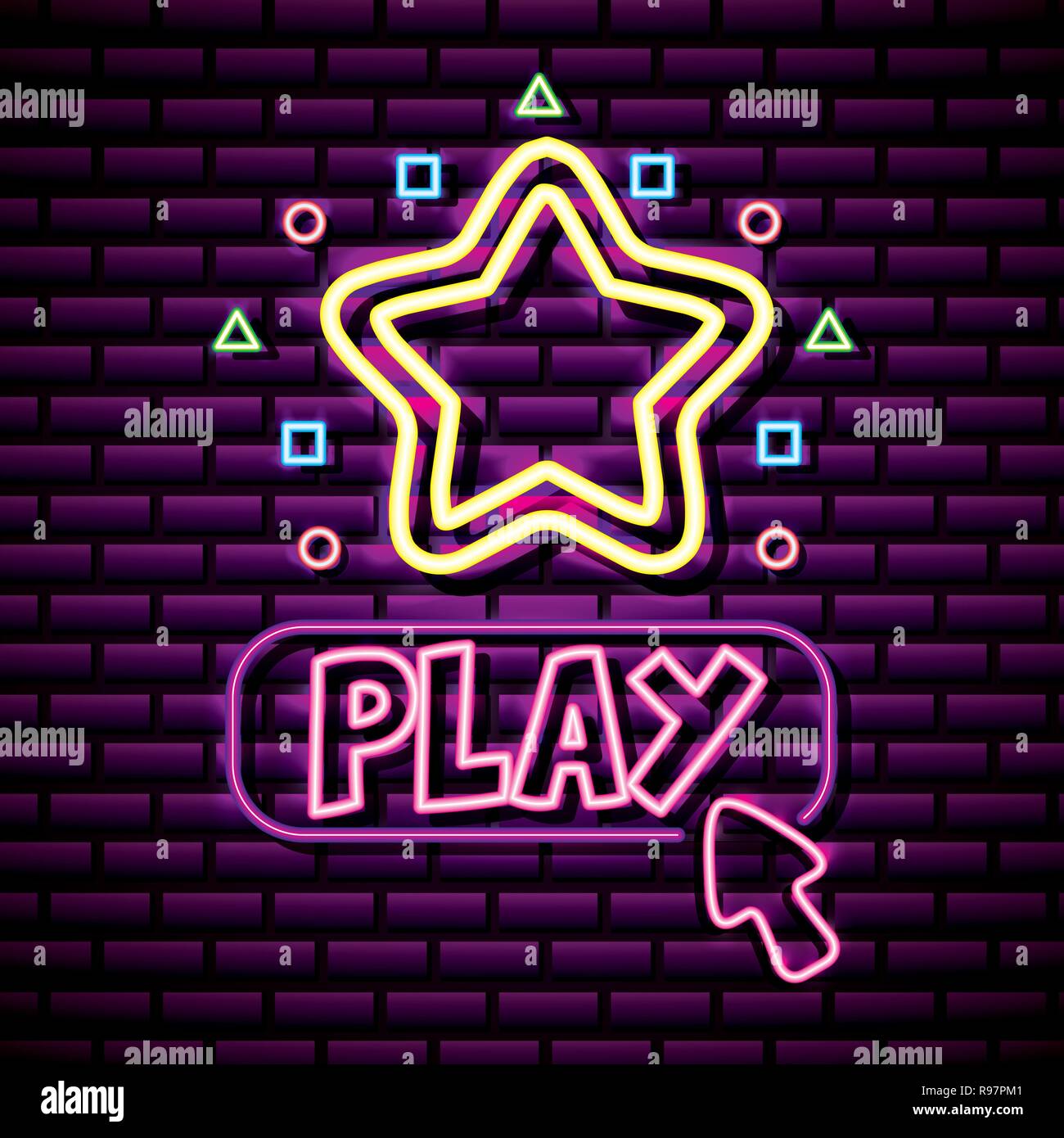 neon play video game stars symbols vector illustration Stock Vector ...