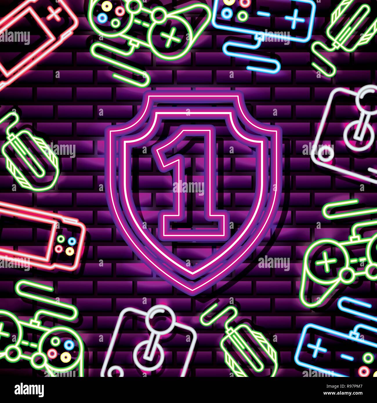 video game number one controls neon background vector illustration ...