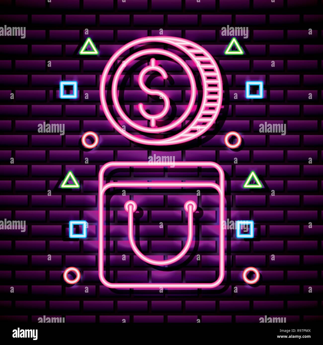 neon symbols coin dollar video game vector illustration Stock Vector ...
