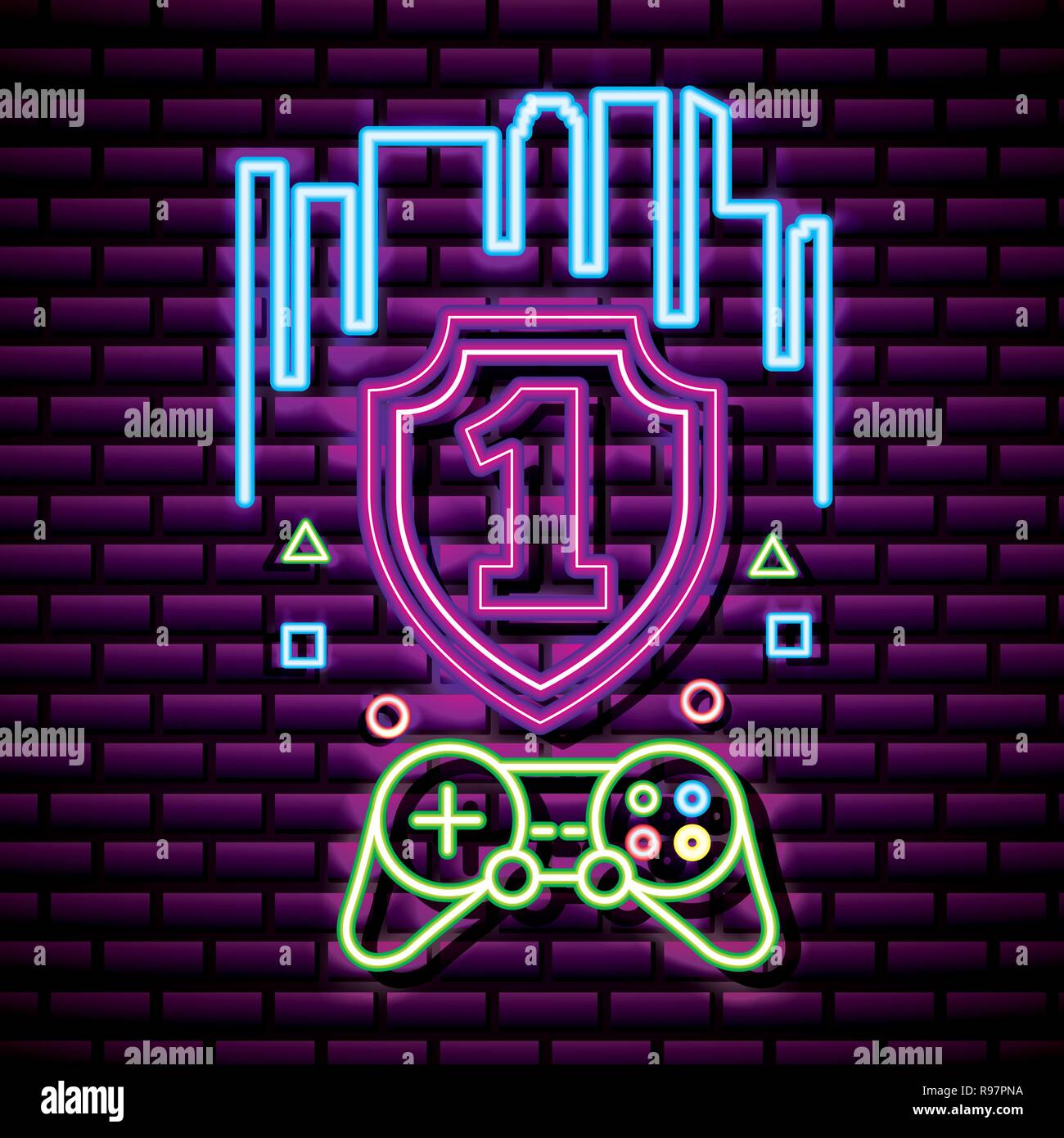 neon video game number one control vector illustration Stock Vector ...
