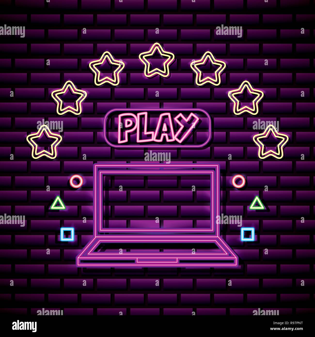 computer neon stars symbols video game vector illustration Stock Vector ...