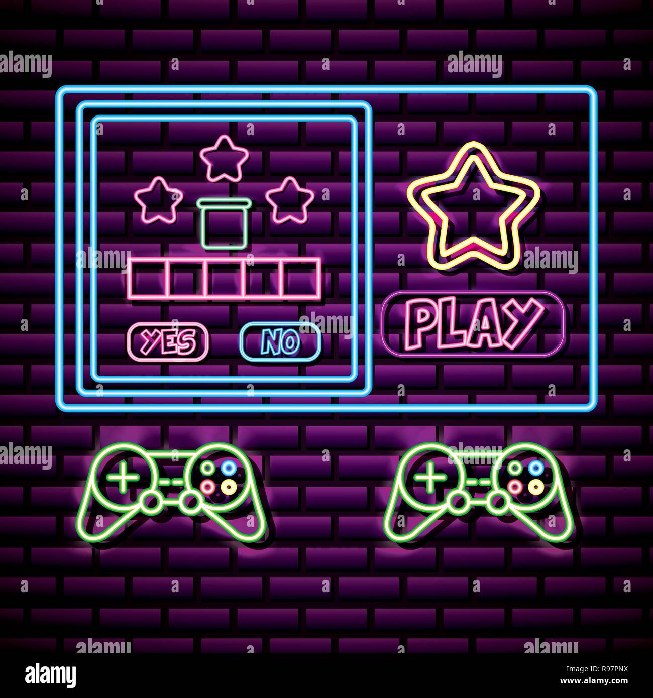 screen neon video game controls play vector illustration Stock Vector ...