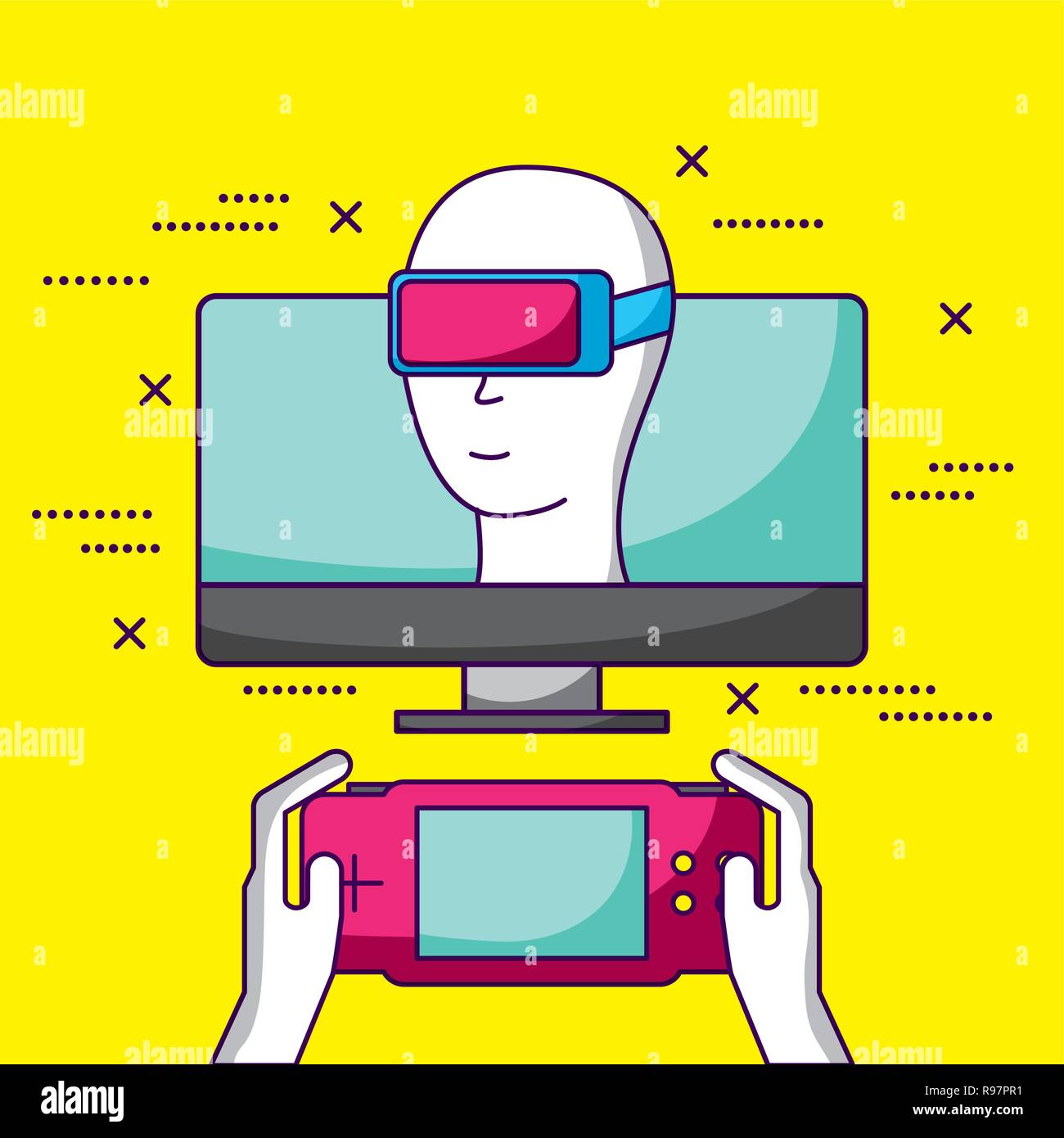 video game screen computer virtual reality vector illustration Stock ...