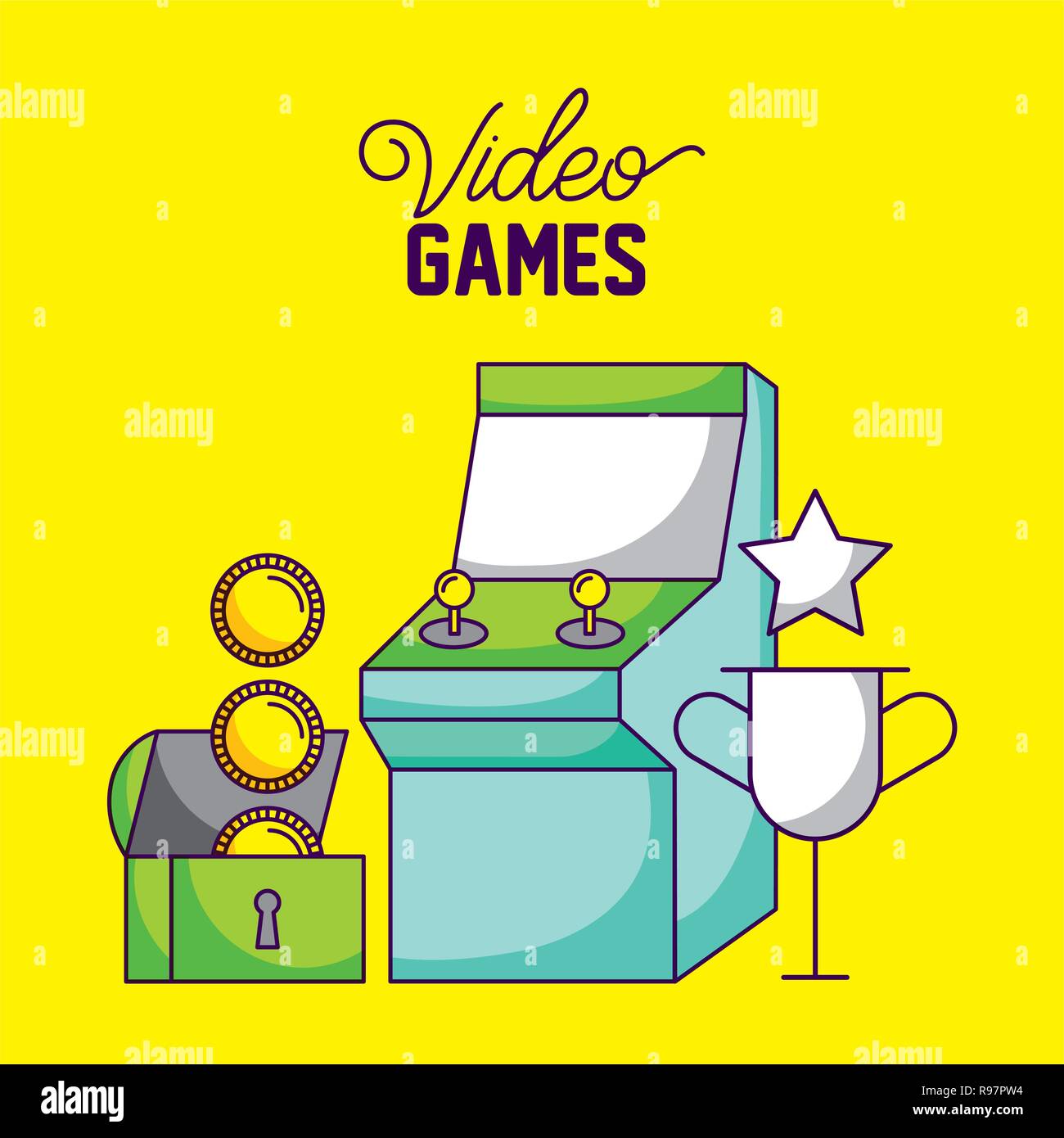 video game arcade chest coins trophy vector illustration Stock Vector ...