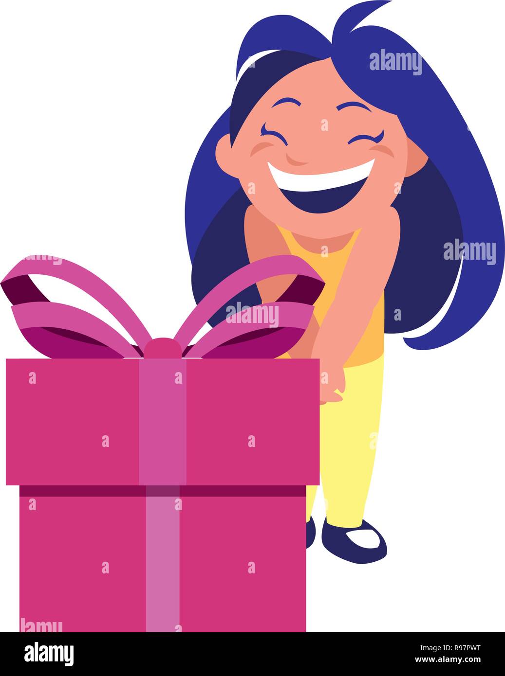 happy girl with gift box celebration vector illustration vector ...