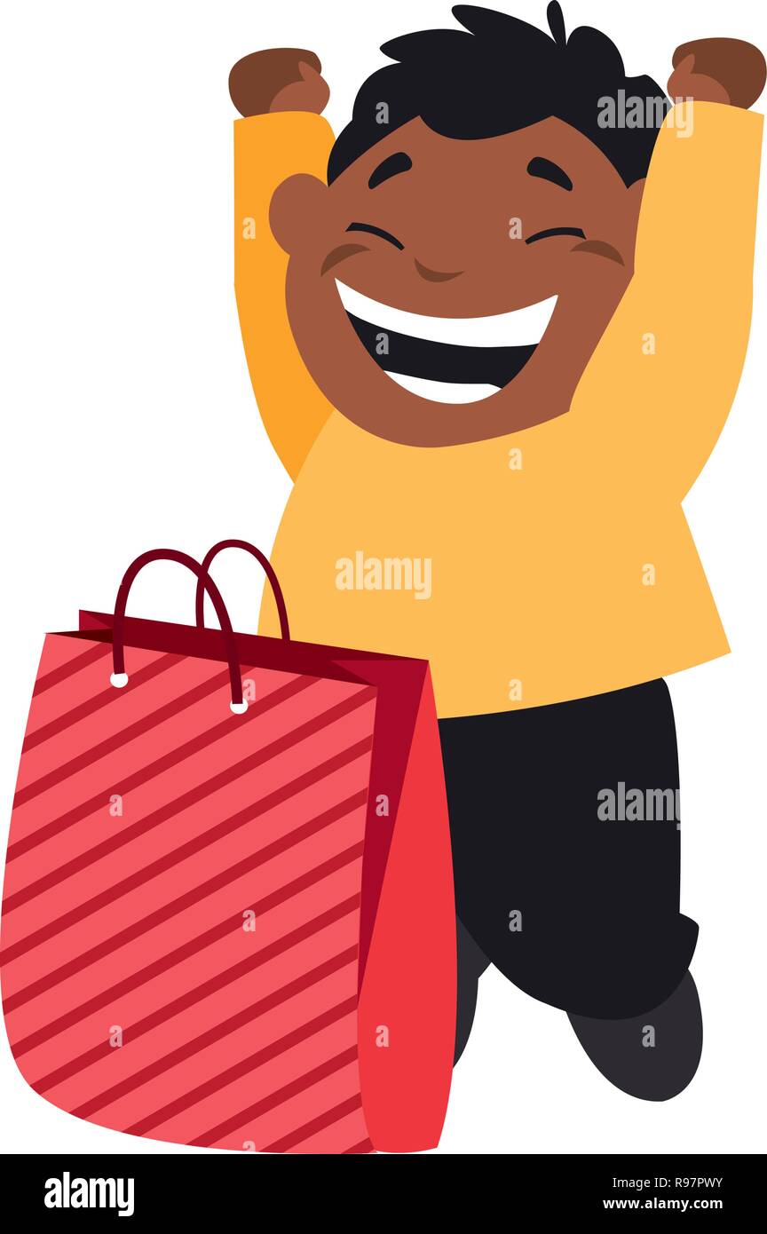 happy boy with paper bag celebration vector illustration vector ...