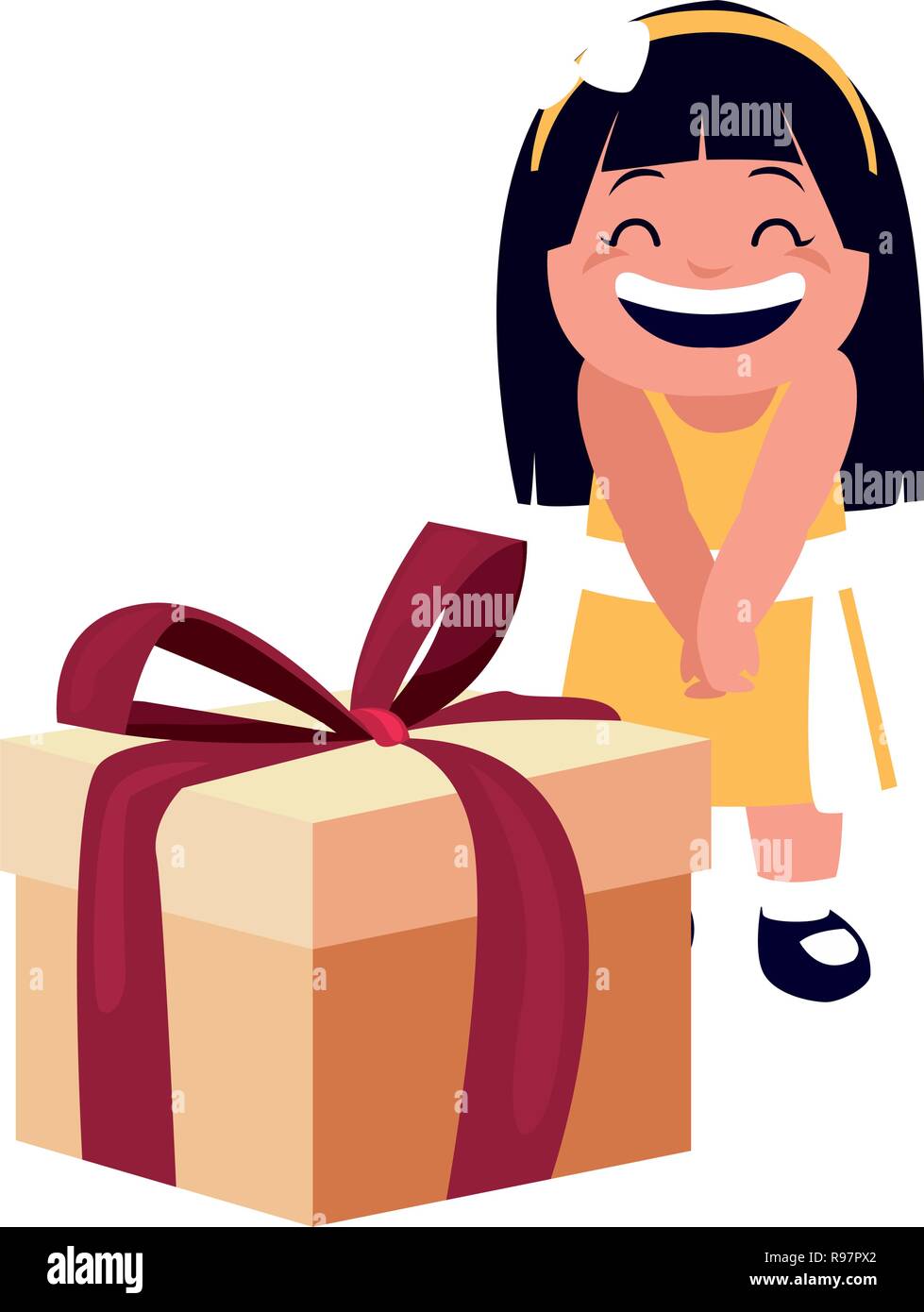 happy girl with gift box celebration vector illustration vector ...