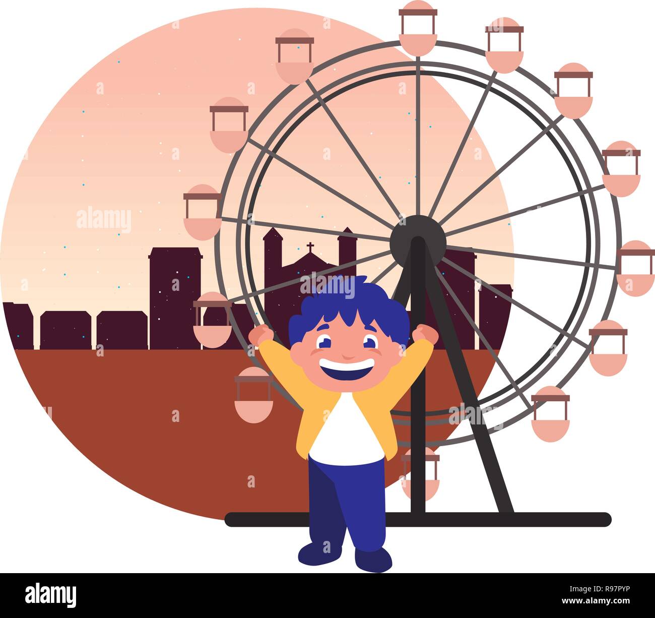 happy boy with ferris wheel carnival vector illustration Stock Vector ...
