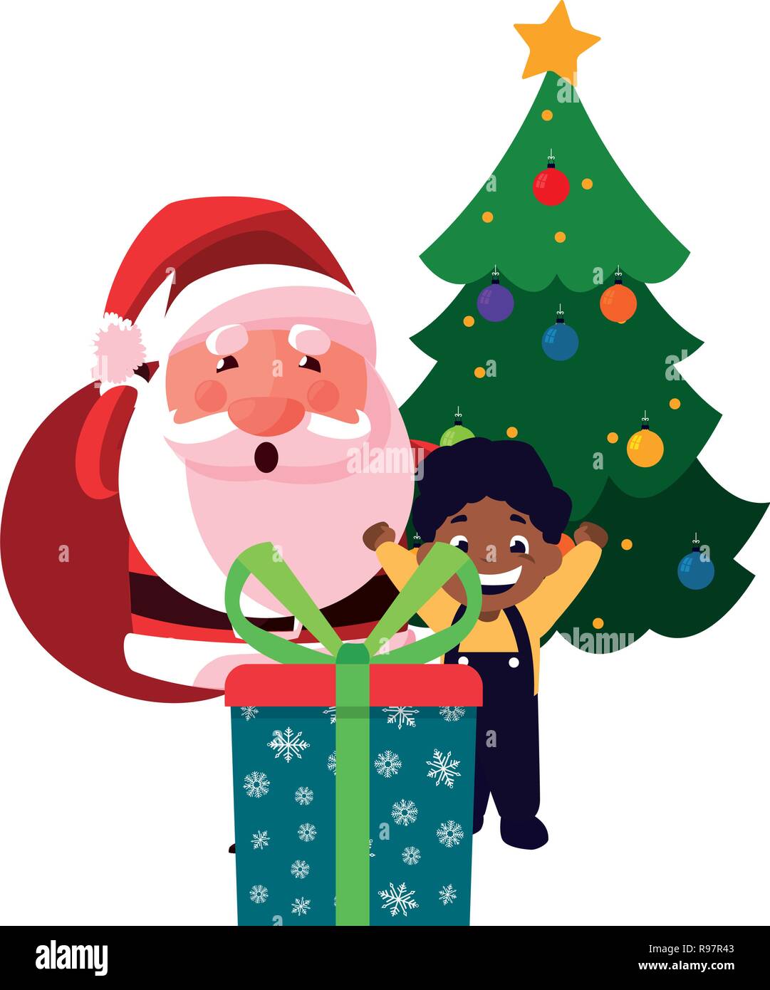 christmas santa with boy gift tree vector illustration Stock Vector ...