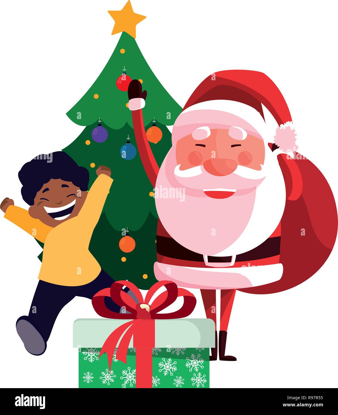 christmas santa with boy gift tree vector illustration Stock Vector ...
