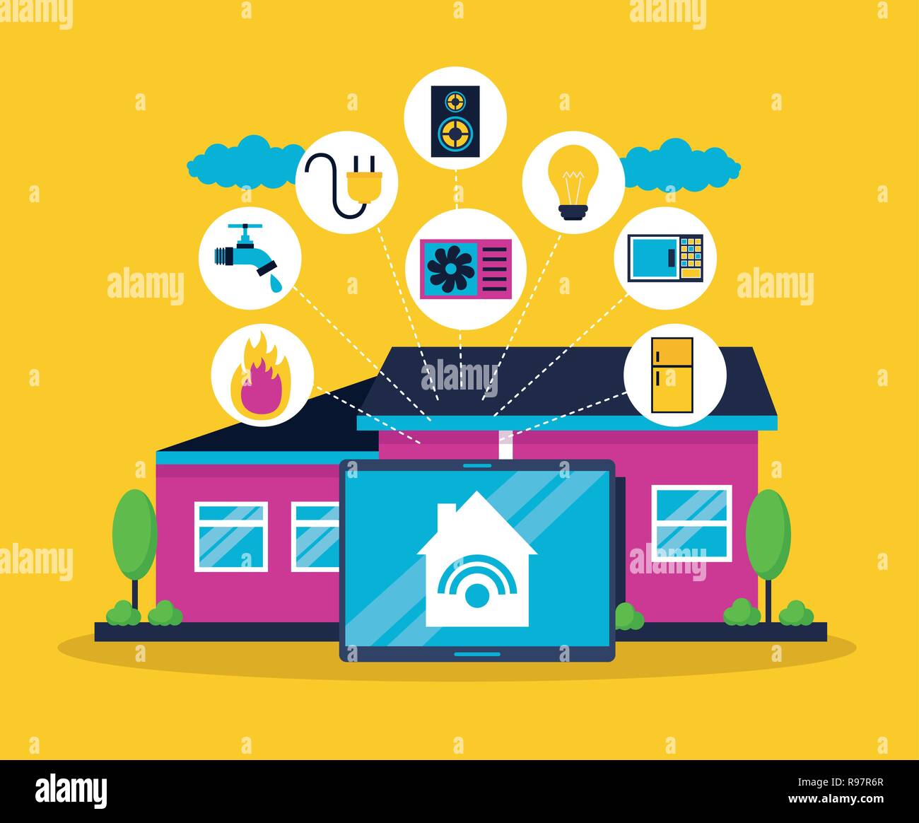 smartphone connection system smart home vector illustration Stock ...