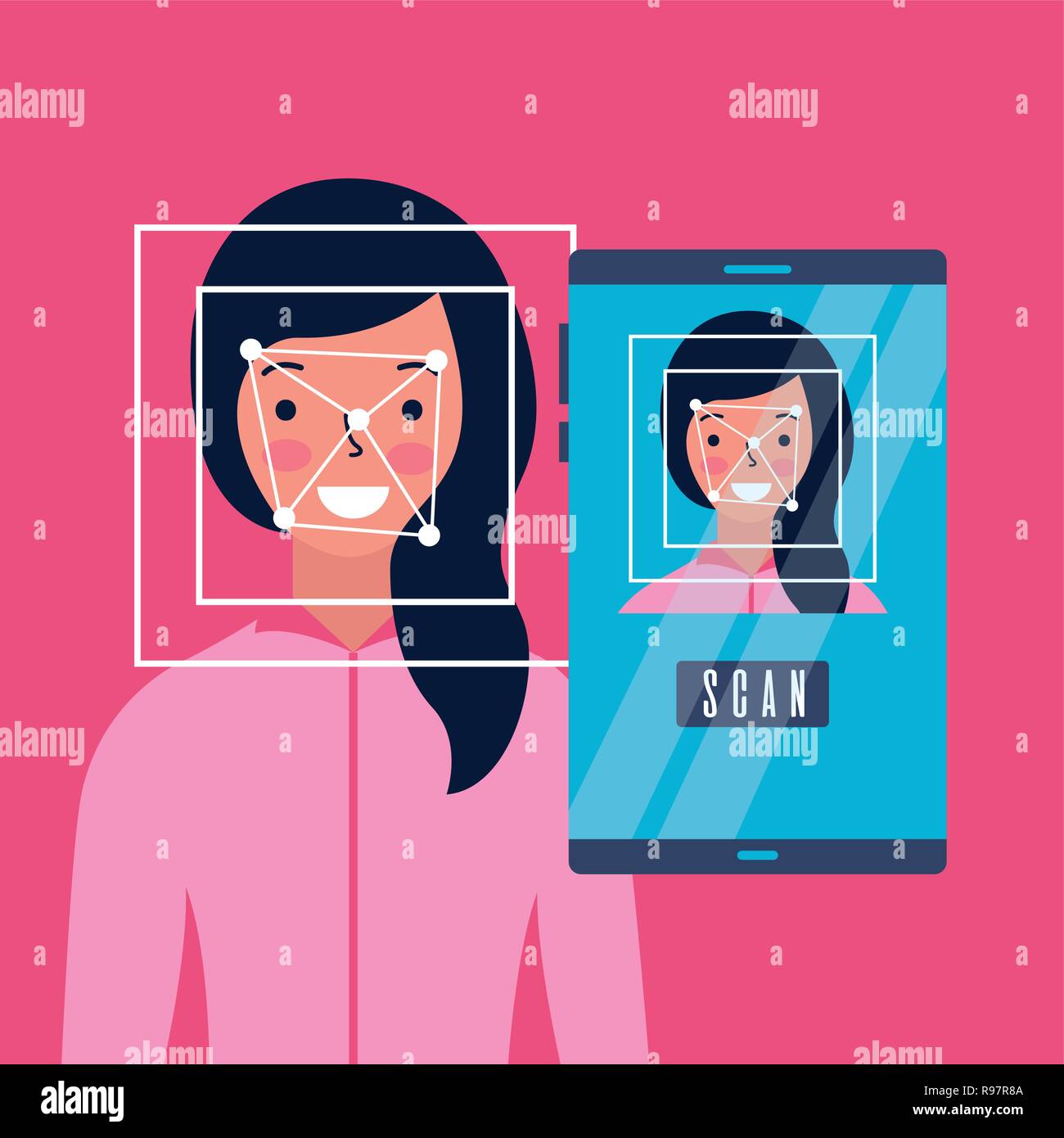 woman face scan process gadget vector illustration Stock Vector Image ...