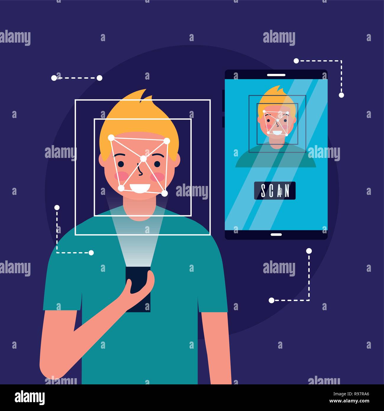 man face scan biometric digital technology vector illustration Stock ...