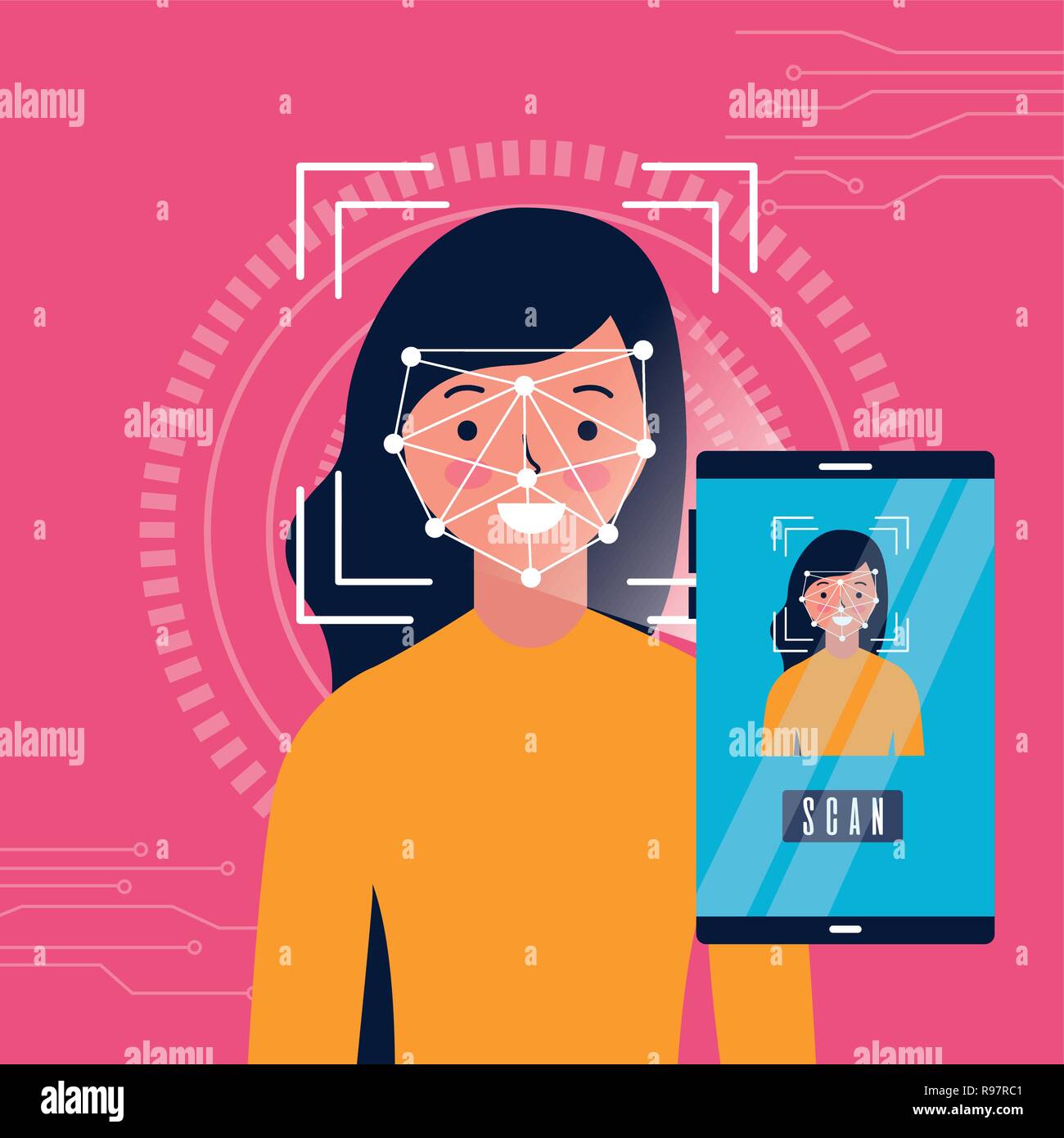 woman smartphone scan process identification vector illustration Stock ...