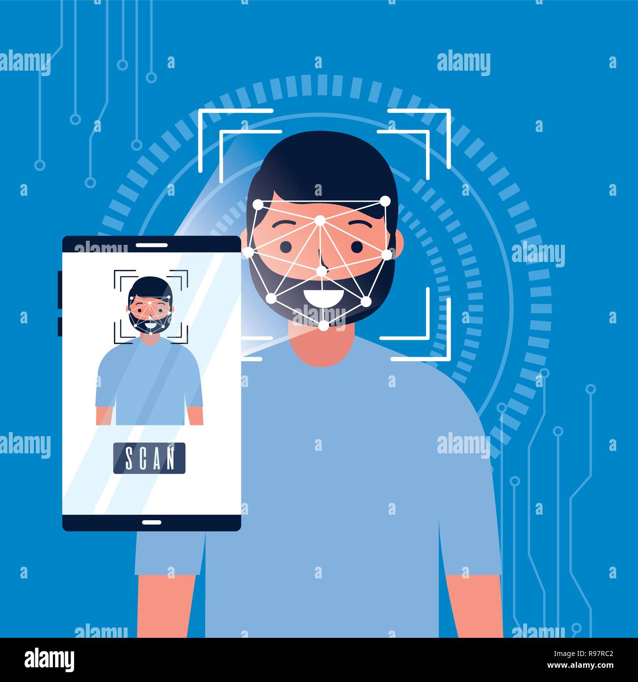 man face scan biometric digital technology vector illustration Stock ...