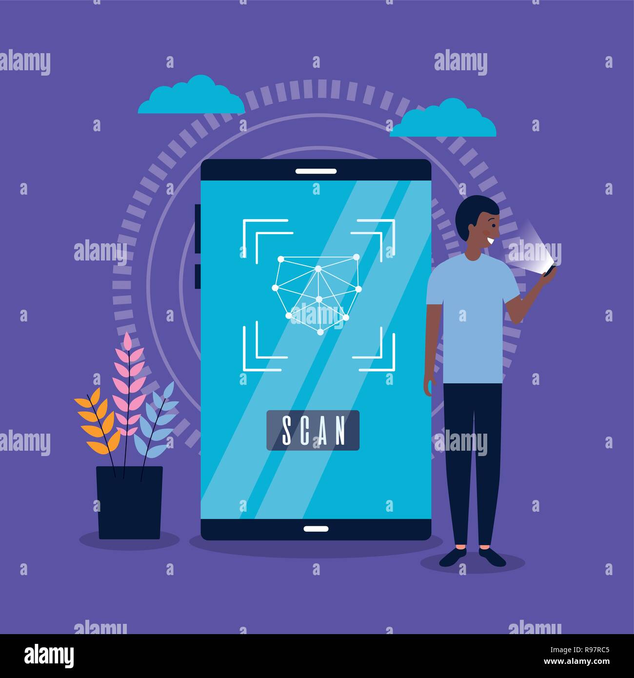 man using mobile biometric face scan vector illustration Stock Vector ...