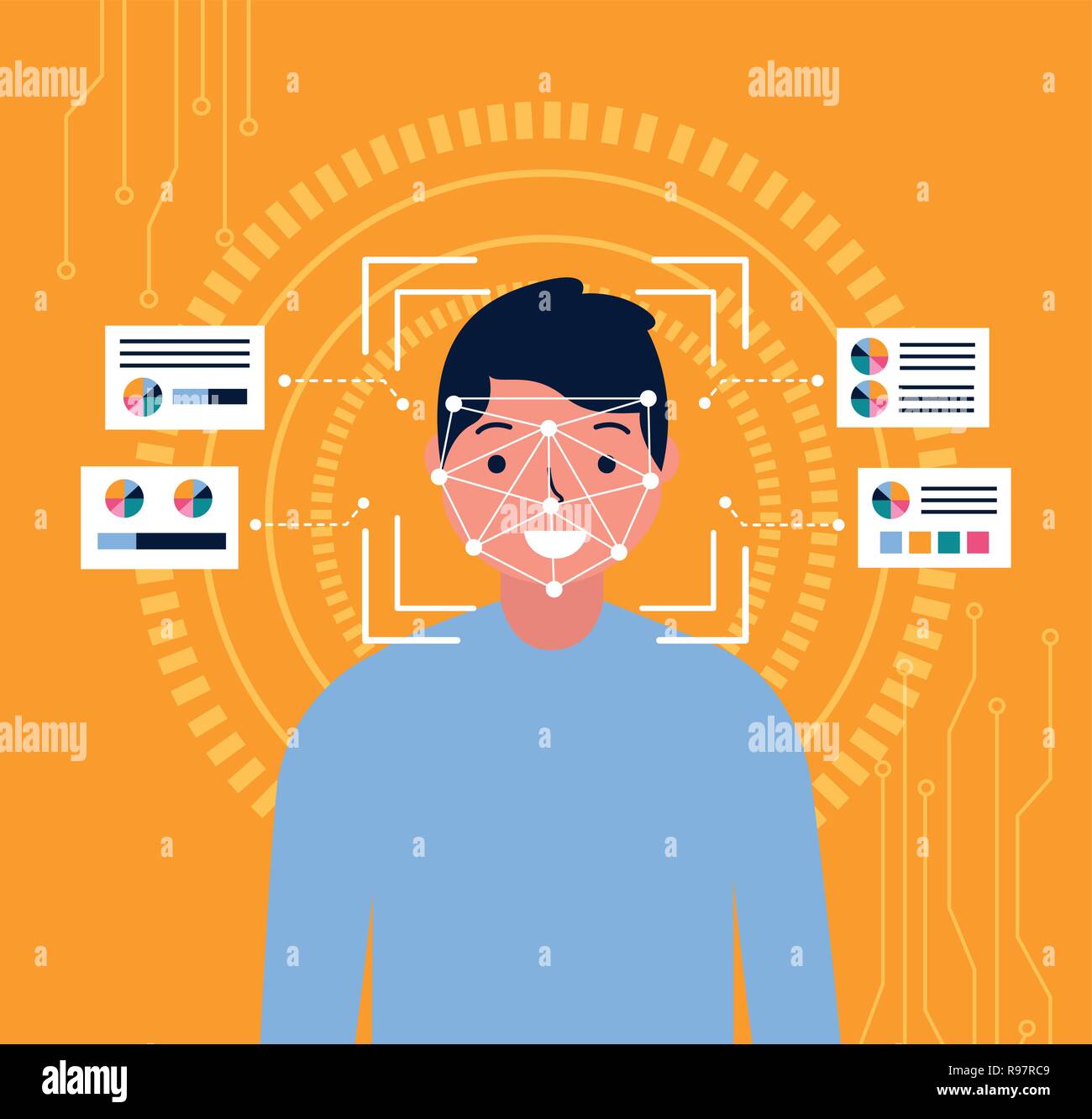 man face scan biometric digital technology vector illustration Stock ...