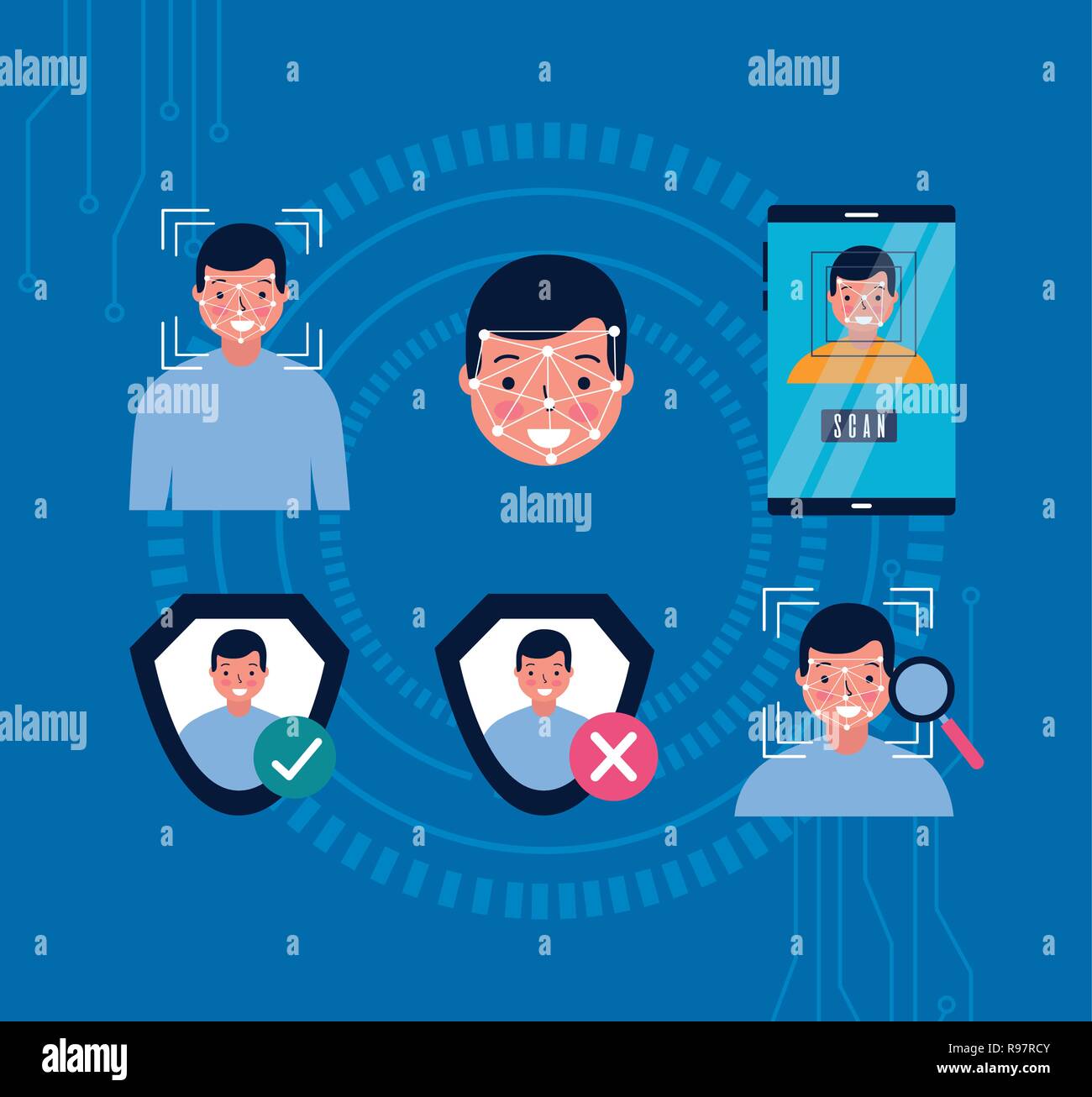 woman face scan mobile approved error vector illustration Stock Vector ...